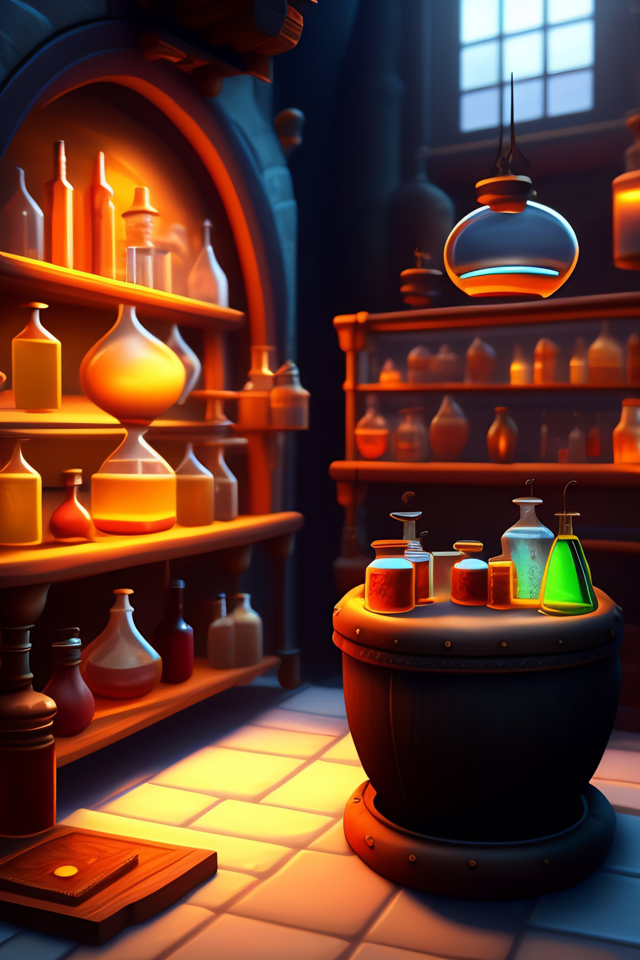 Lexica - An isometric digital painting of a medieval lchemist's ...