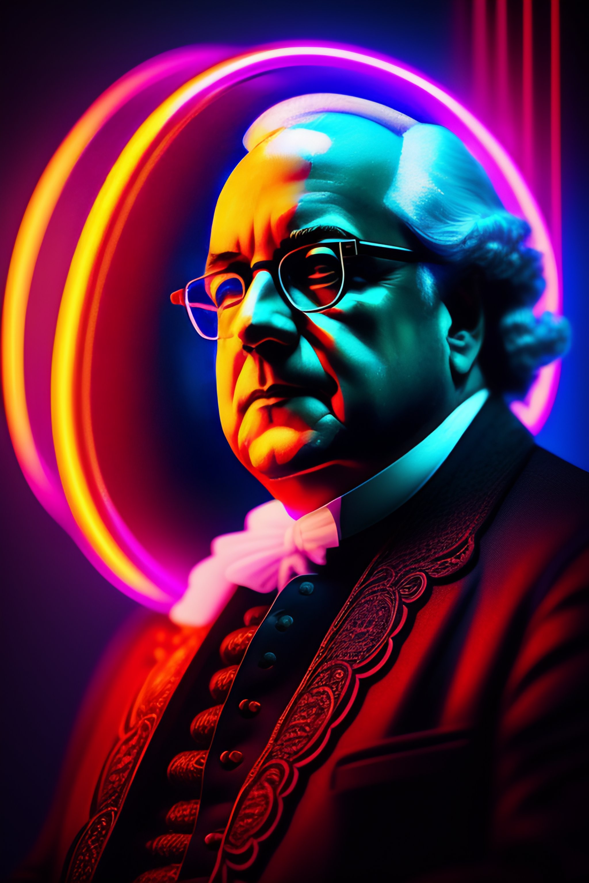 Lexica - Picture of Benjamin Franklin in crypto style, Imax cyber neon ...
