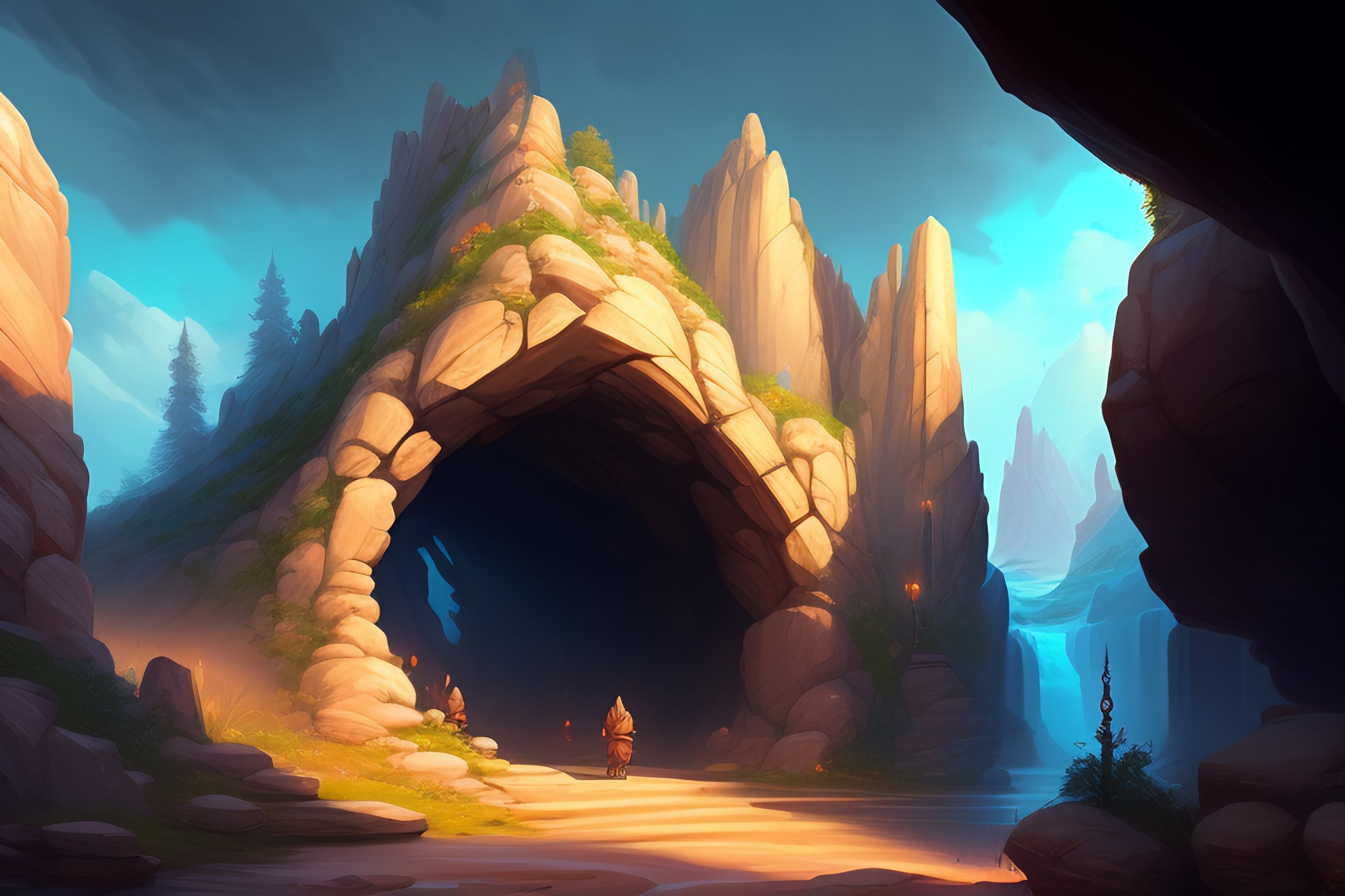 Lexica - Exterior of cave entrance, medieval, high fantasy capital city ...