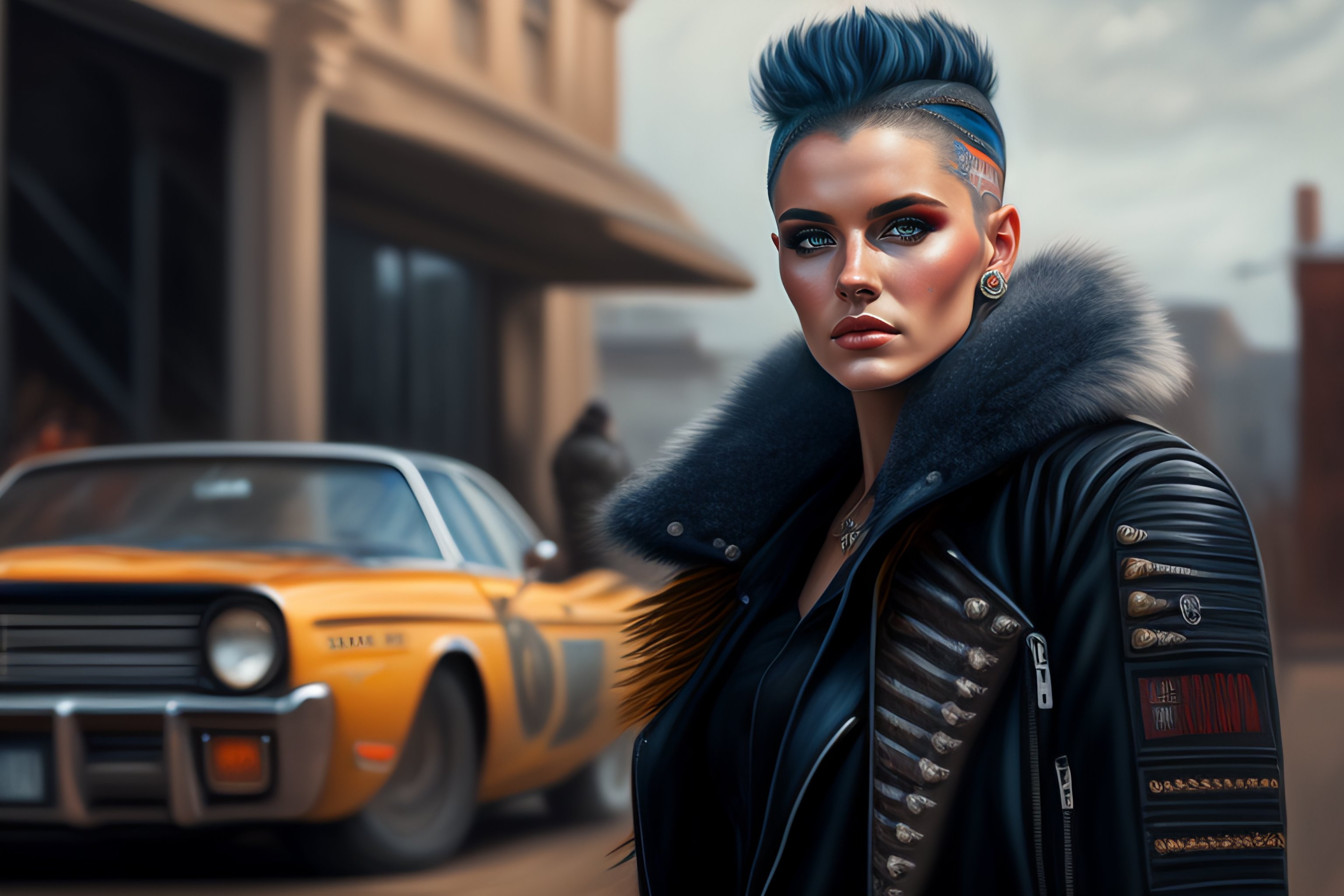 Lexica - Punk rock Boy, mad max jacket, renaissance, cables on her body ...