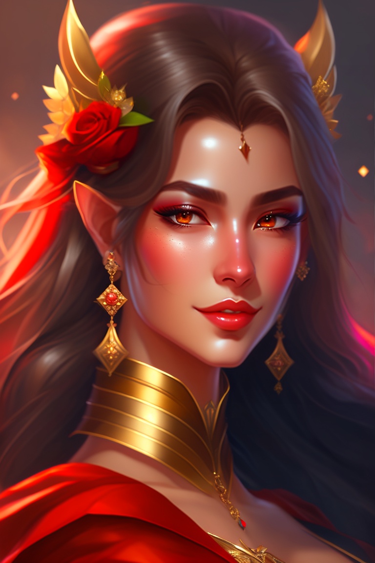 Lexica - A close up of a woman with a red dress and gold jewelry, a ...