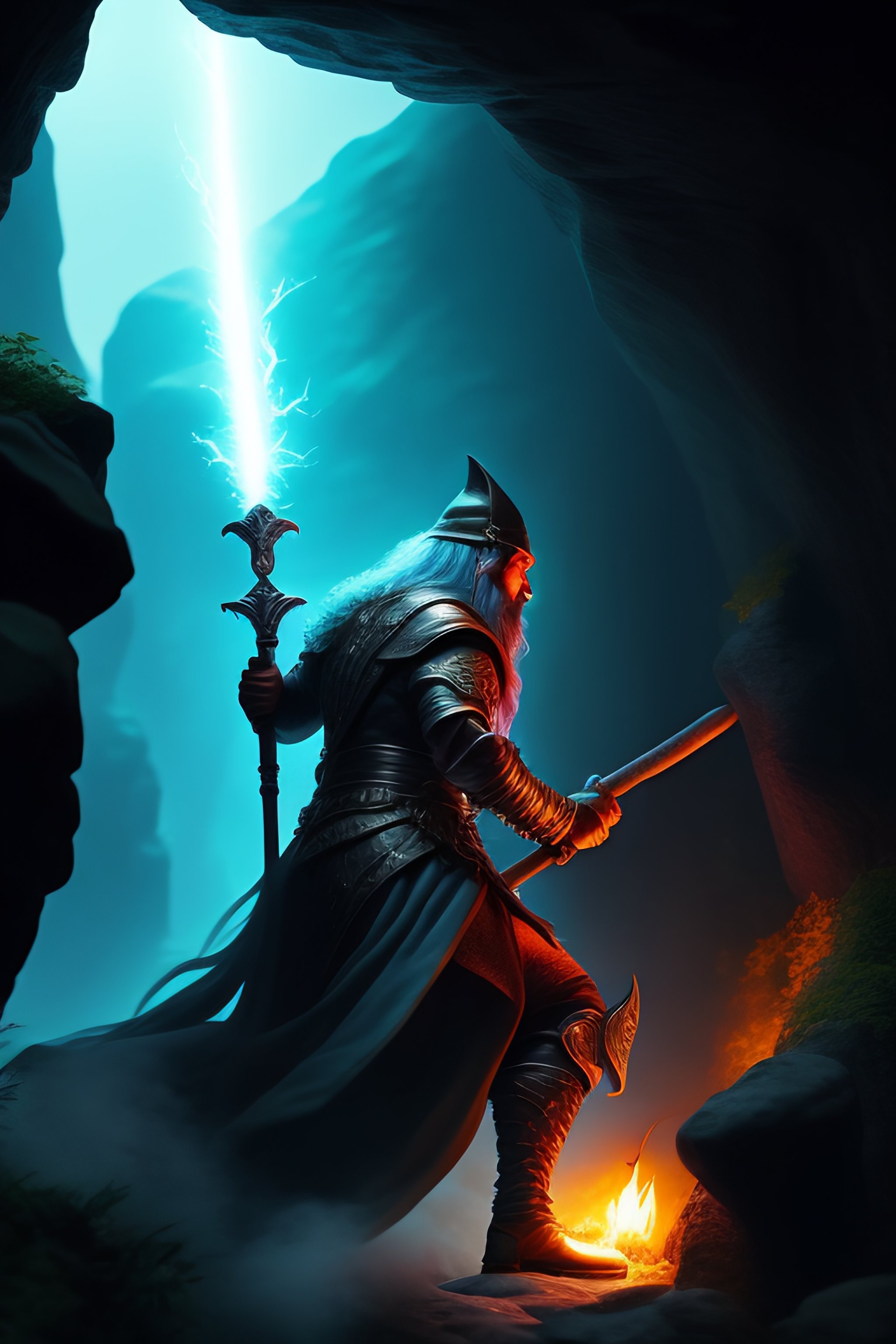 Lexica - Wizard with a staff fightning versus orcs inside a cave, hd ...