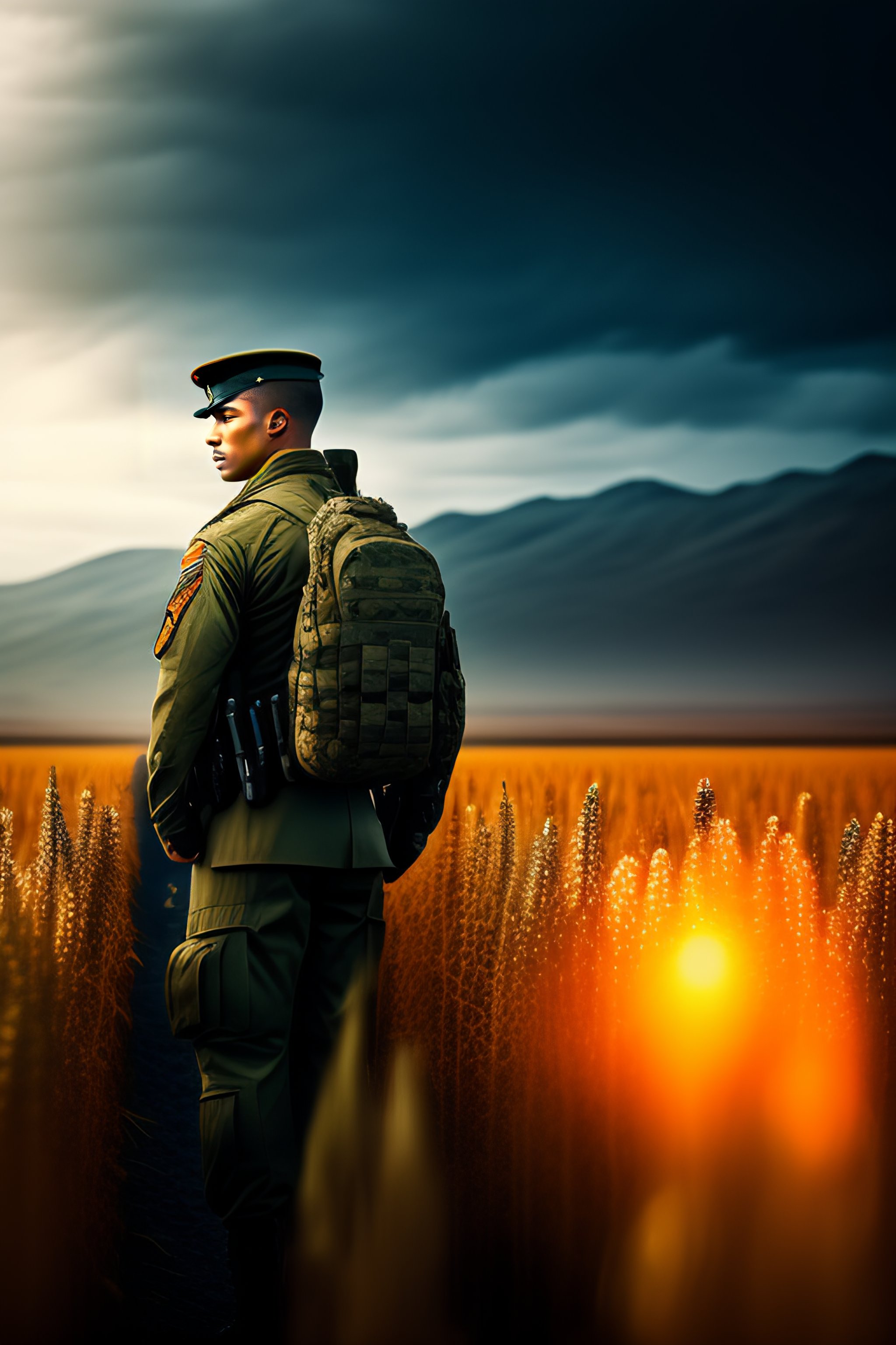 Lexica - Realistic future soldier in a field of bullets