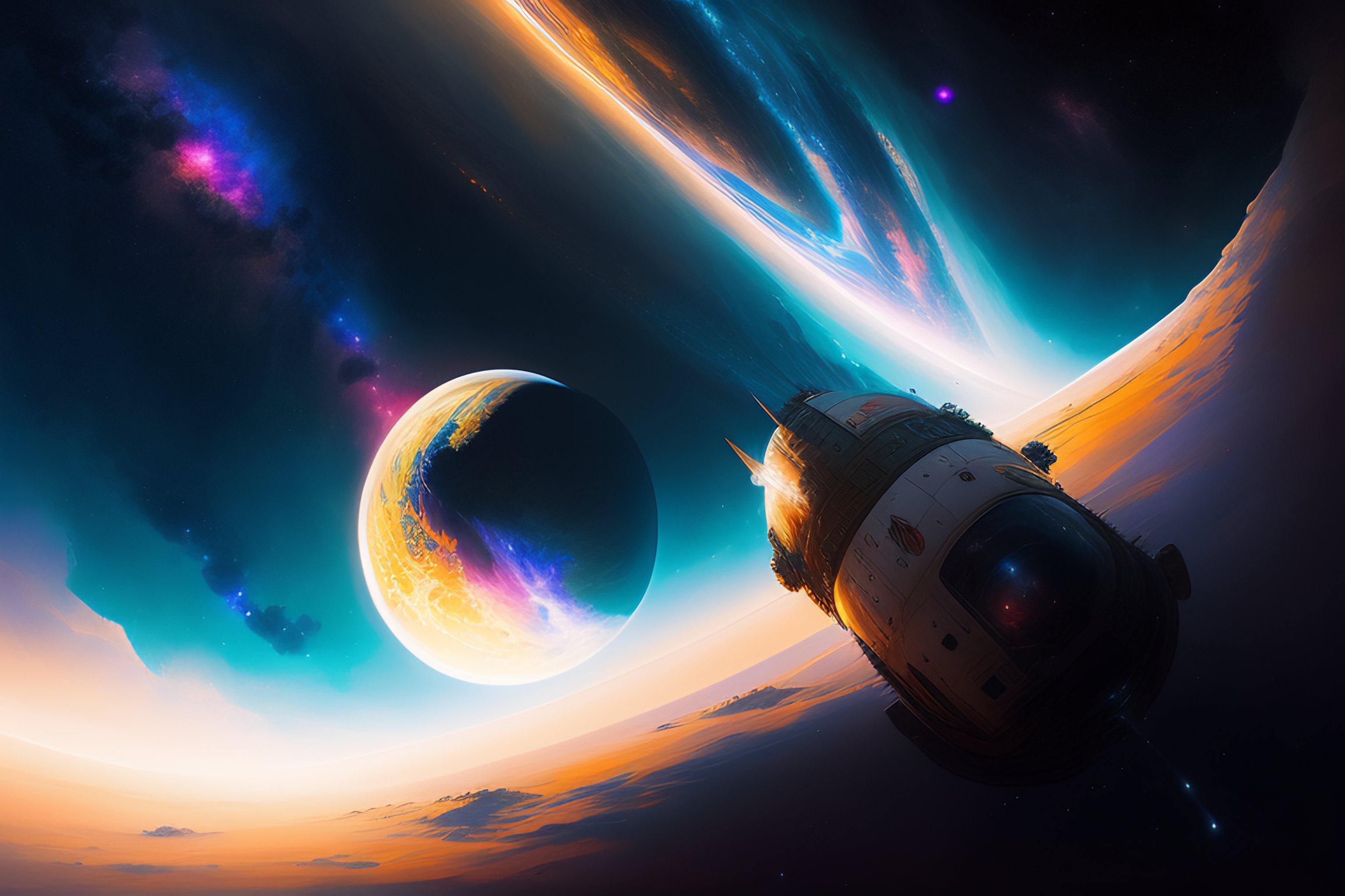 Lexica - Space station in swirling nebula, jordan grimmer and greg ...