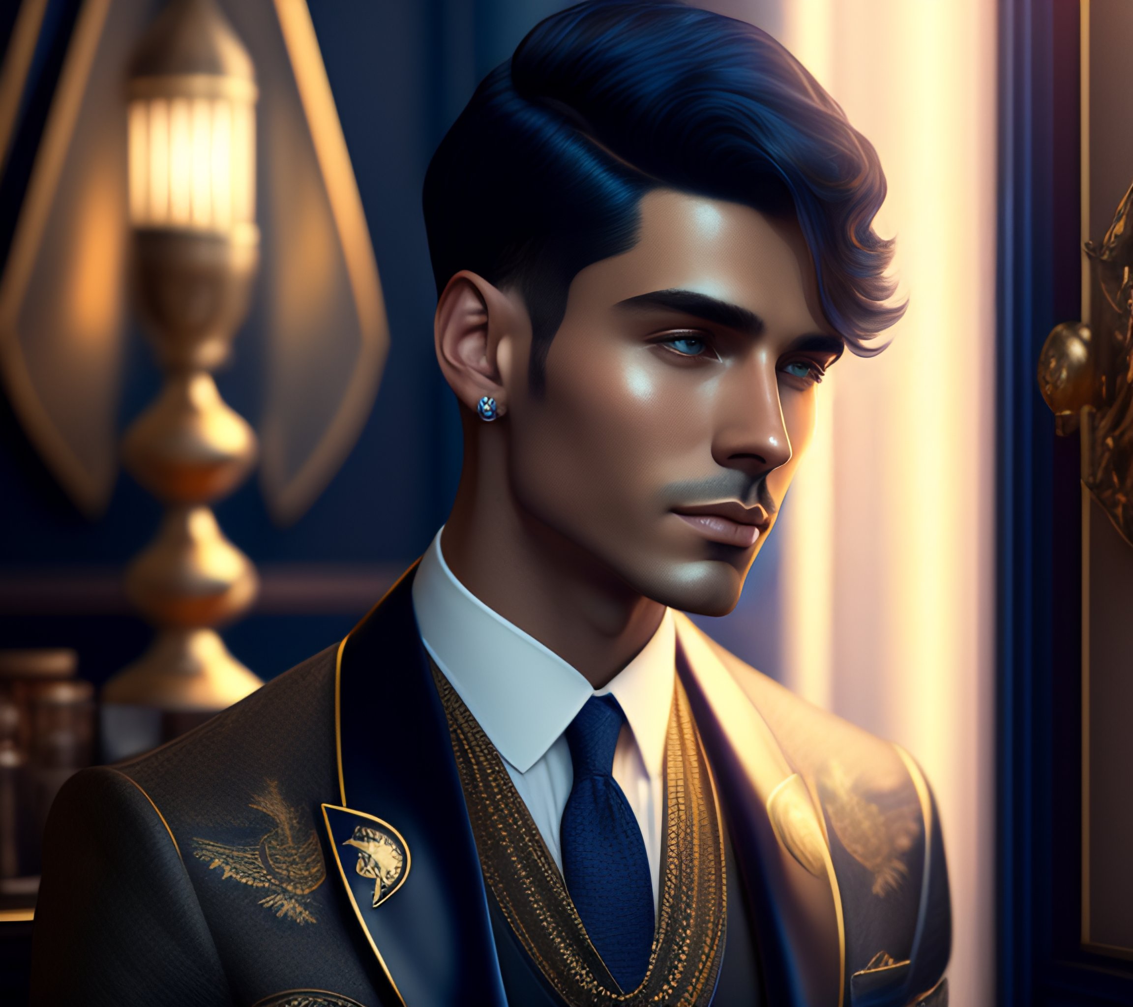 Lexica - A young sophisticated man doctor, gold and filigree, blue ...