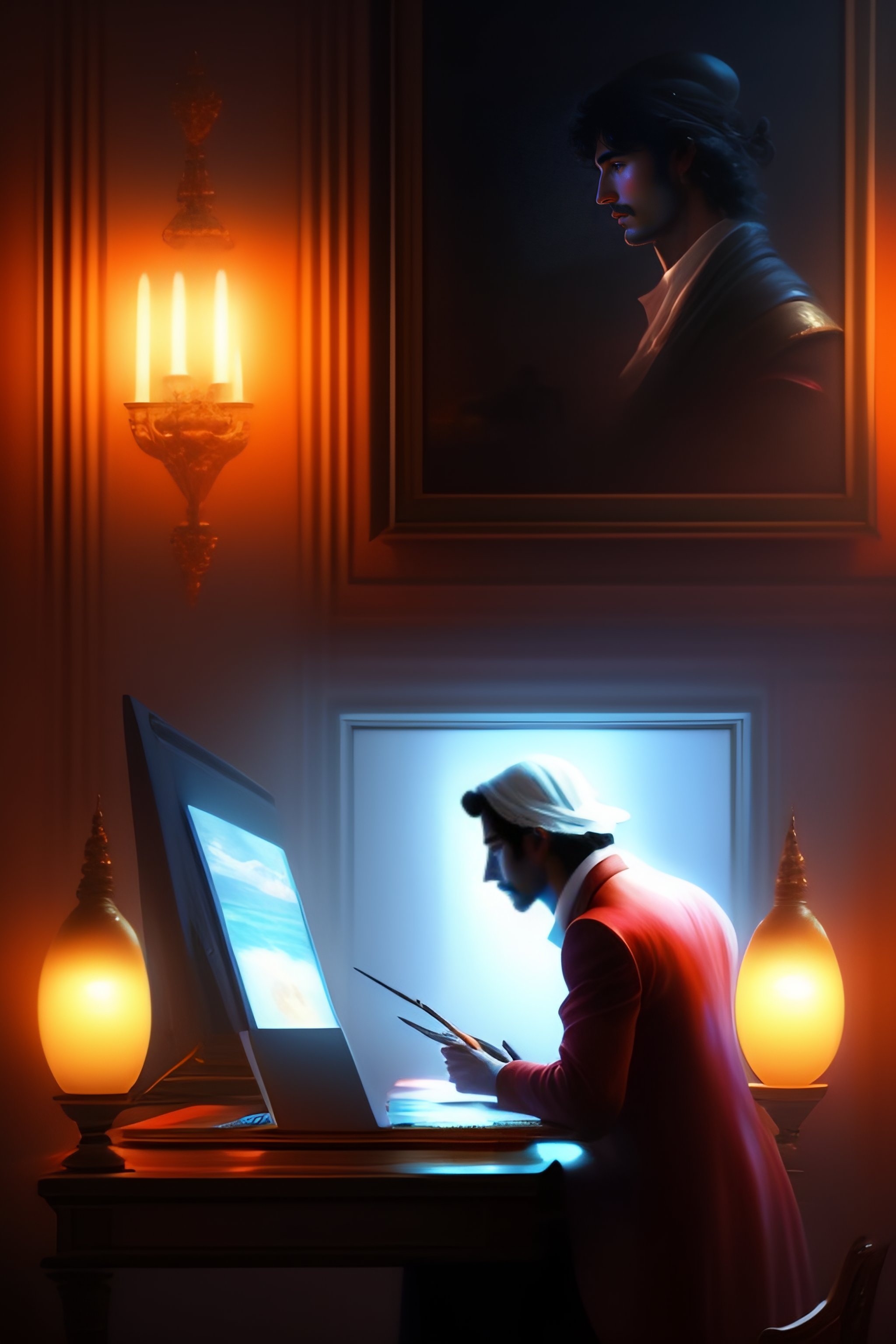 Lexica - Beautiful man typing email with a painting on the wall by ivan ...