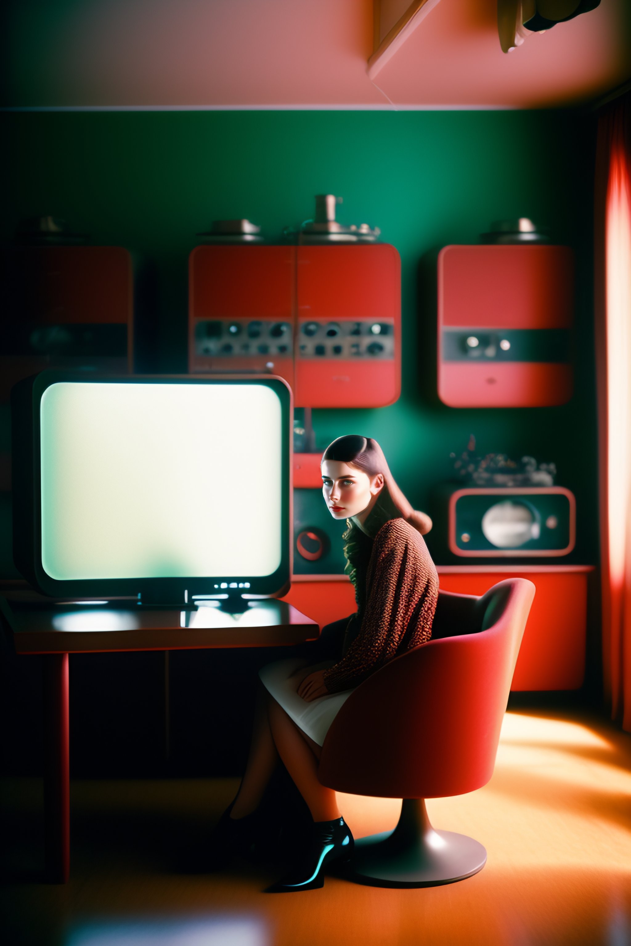 Lexica - A Soviet girl sitting in a chair in front of a soviet computer ...