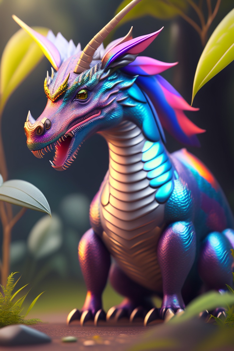 Lexica - Small, kind dragon in the forest, iridescent metal color ...
