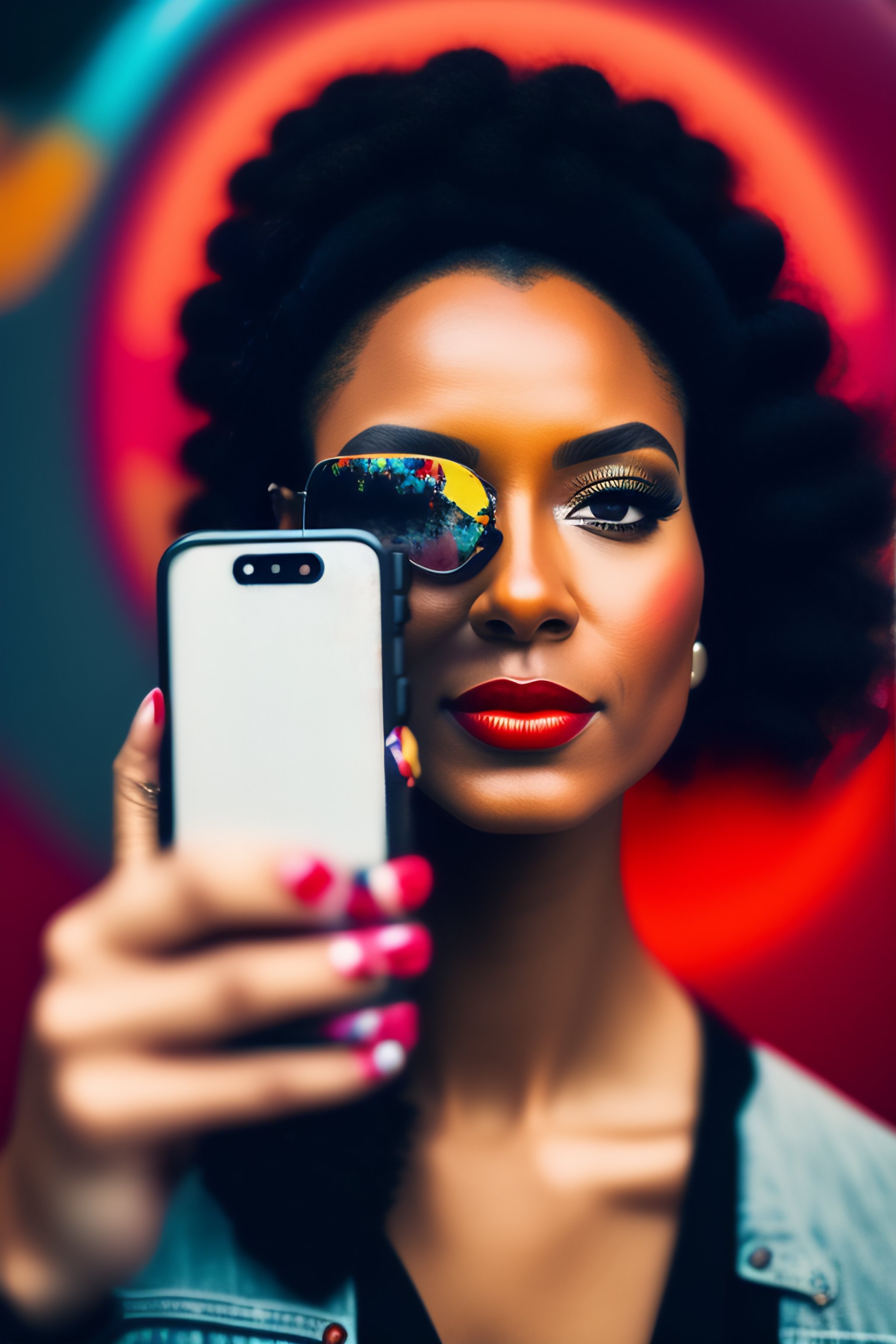 Lexica - A woman taking a picture with her cell phone, selfie of a ...