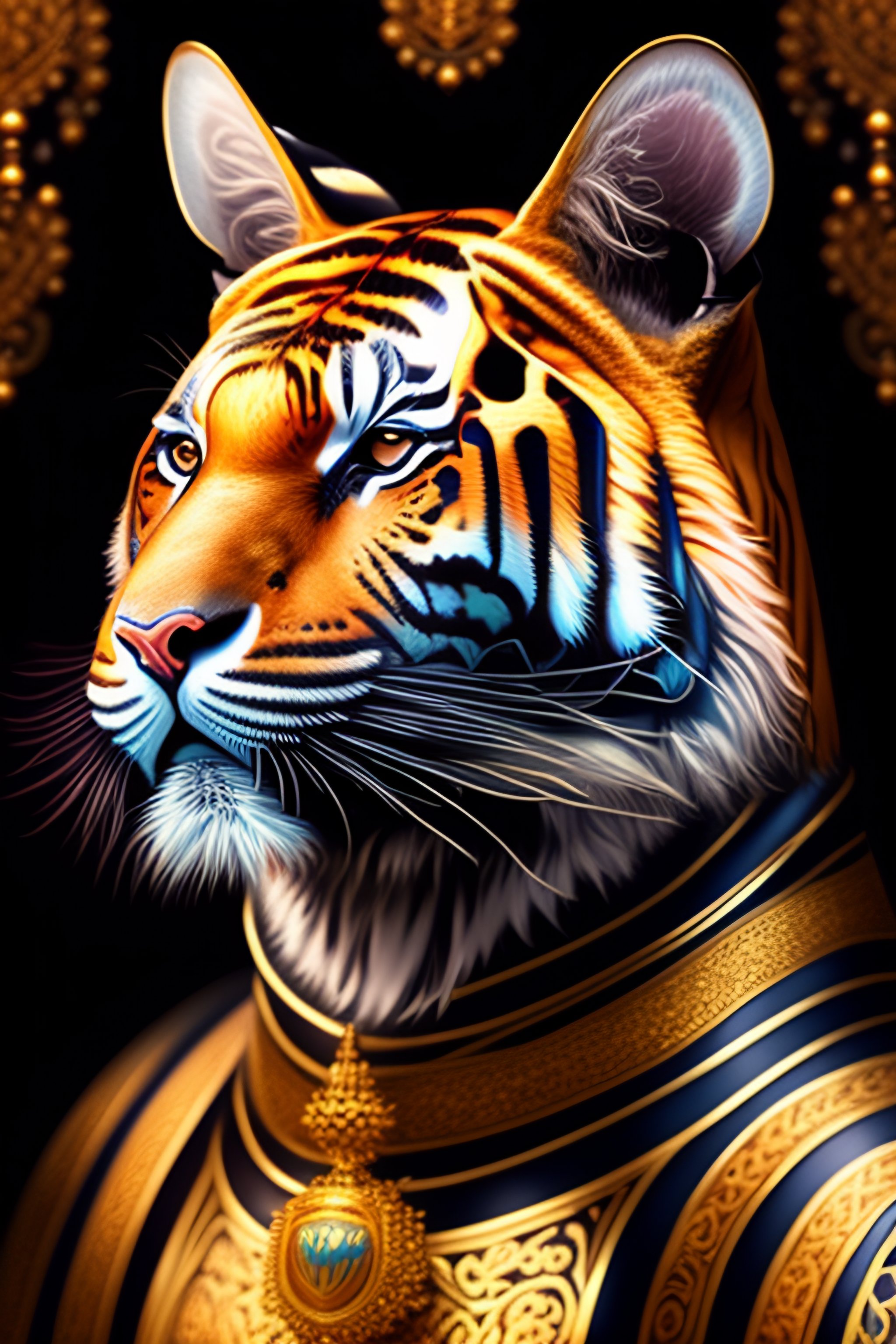 Lexica - Centered detailed portrait of a masked tiger wearing a ...