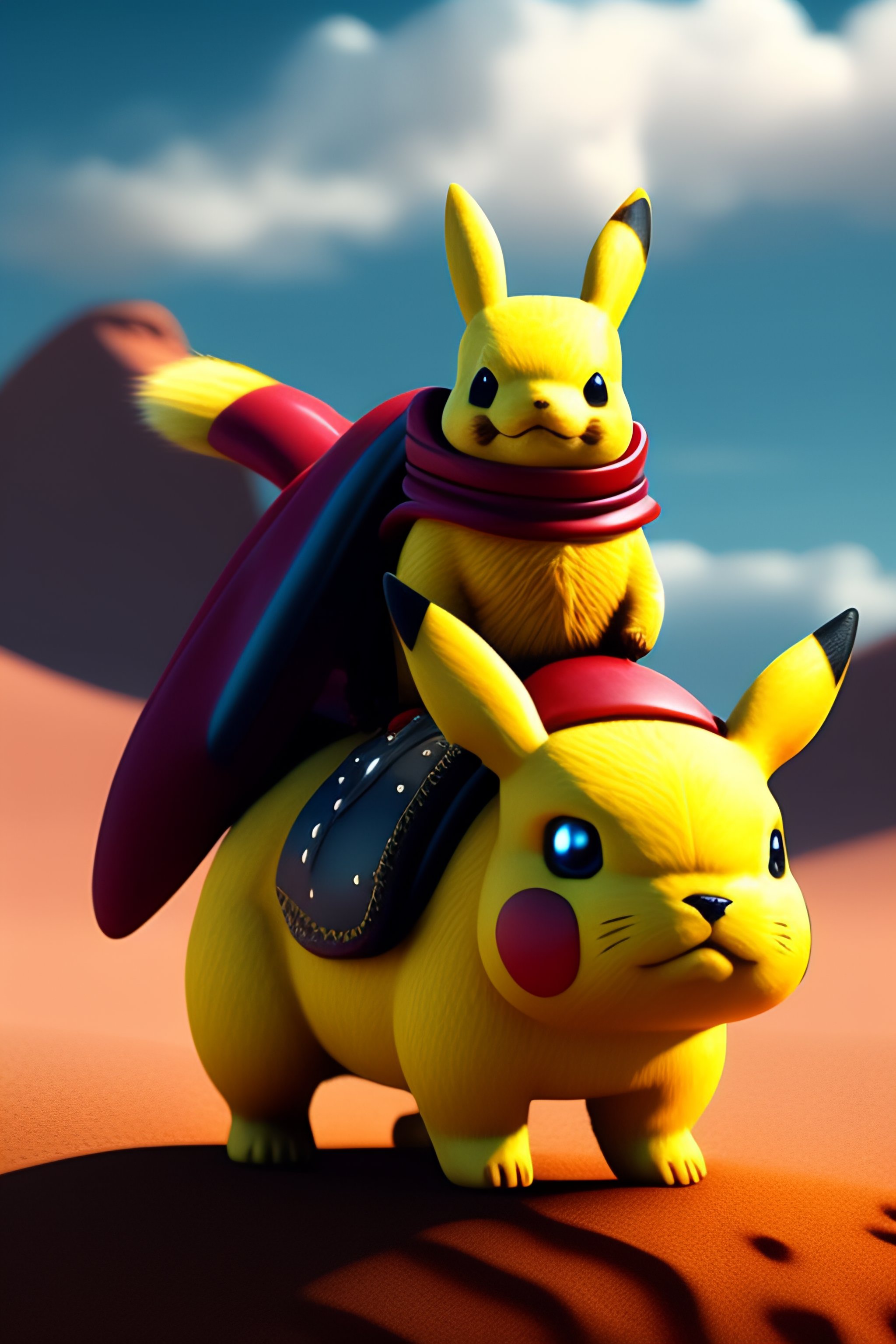 Lexica - Thor riding on Pikachu in a desert ultra realistic