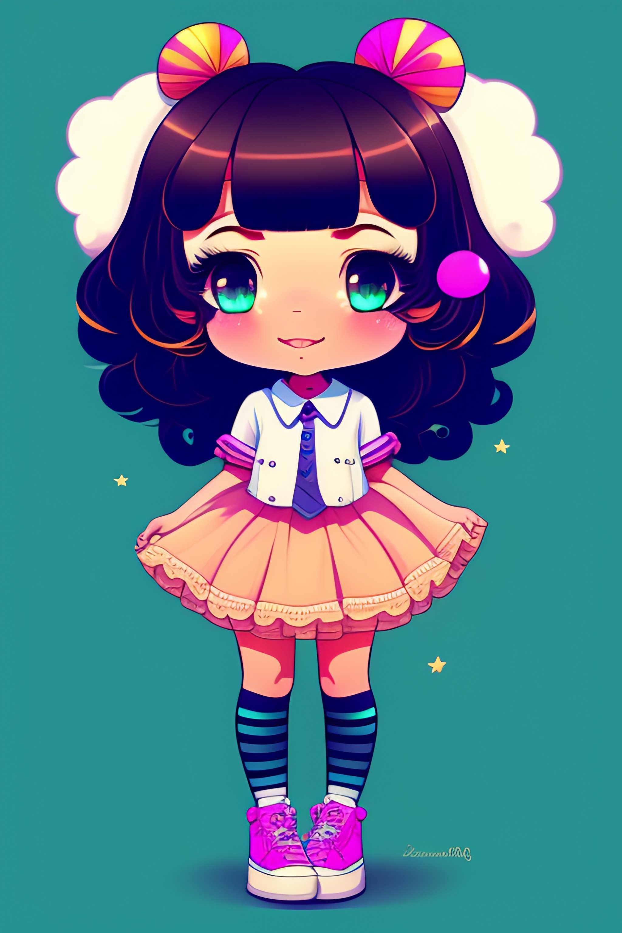 Lexica - Chibi art style, adorable brown skin girl with big brown eyes ...