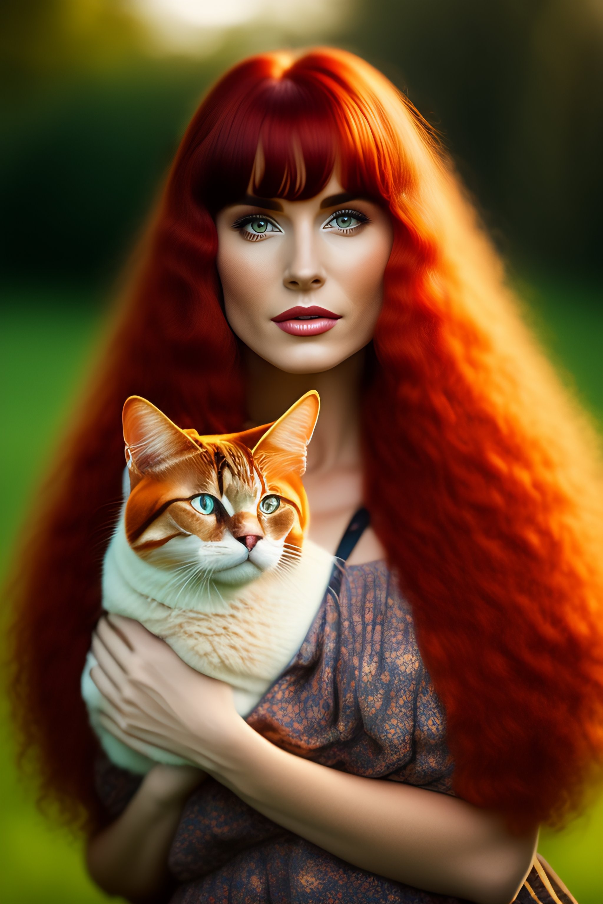 Lexica - Young, small, beautiful woman with red hair and bangs in the ...