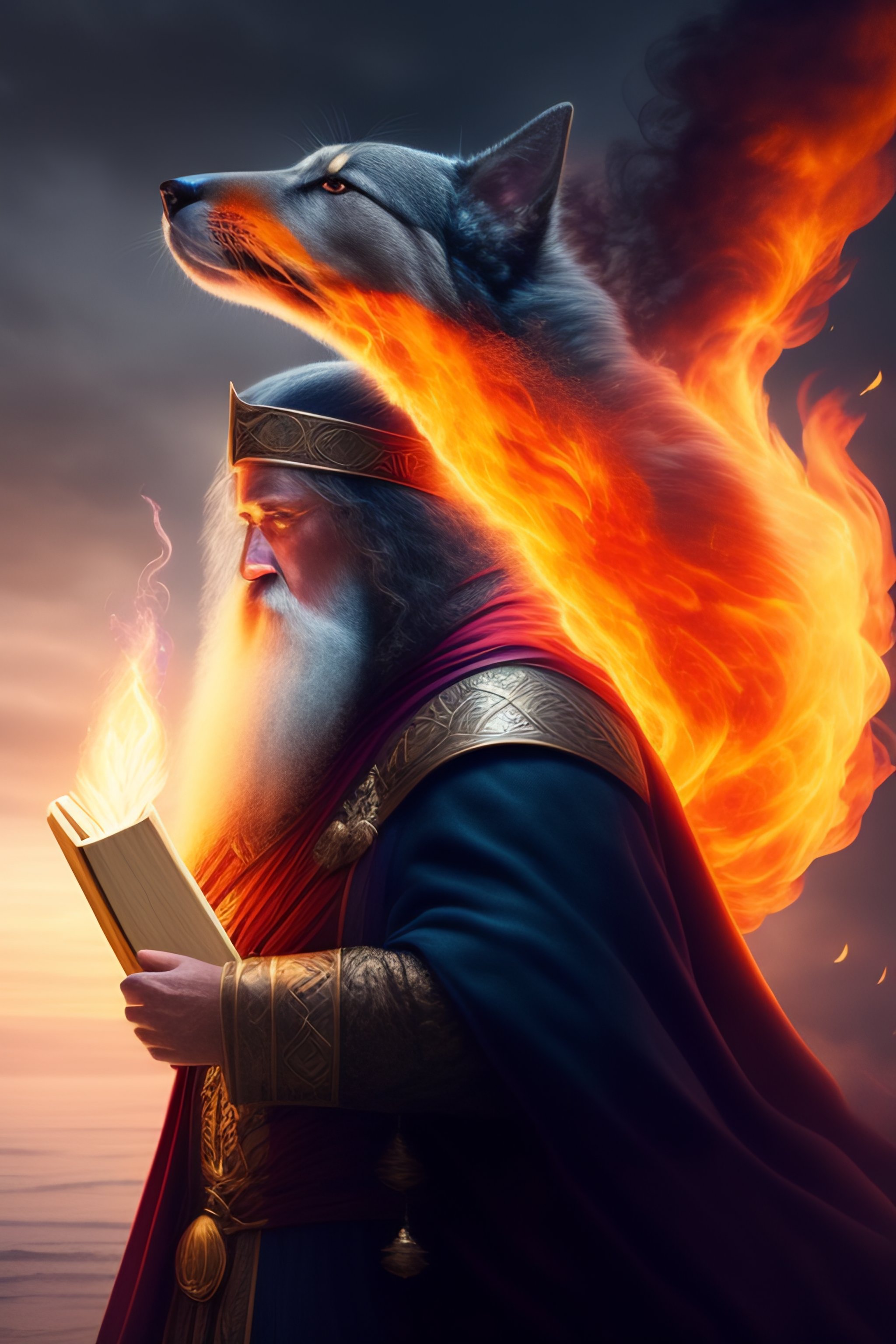 Lexica - Wizard with book casting fire bolt