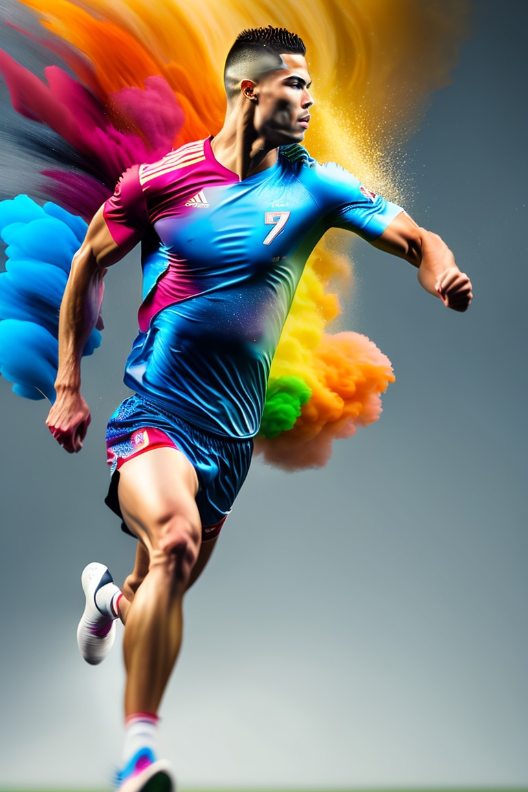 Lexica - Ronaldo running with a colorful splash of paint on his body ...