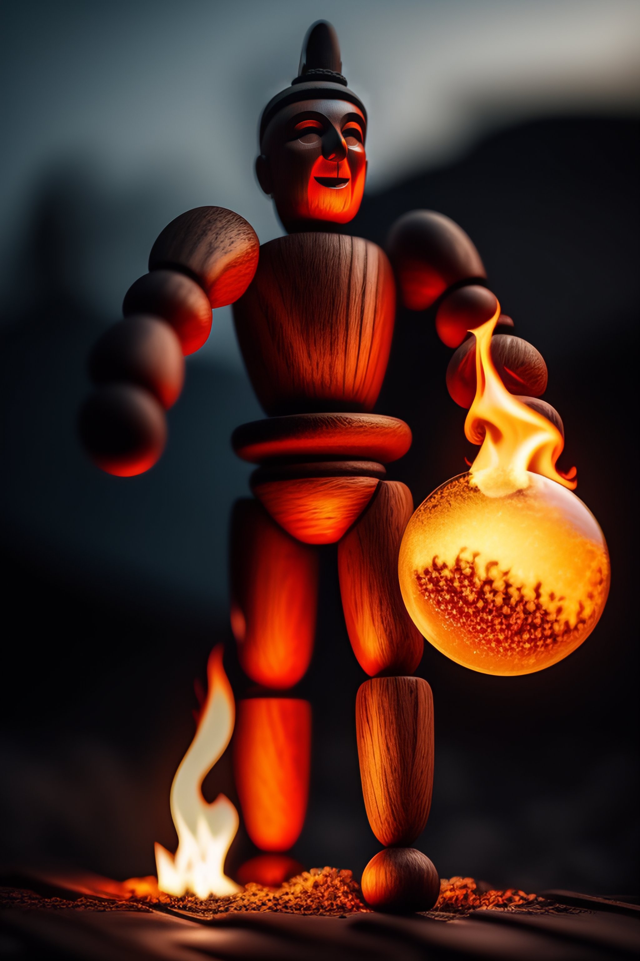 Lexica - Wooden marionette made of lava, flames, detailed, ultra ...