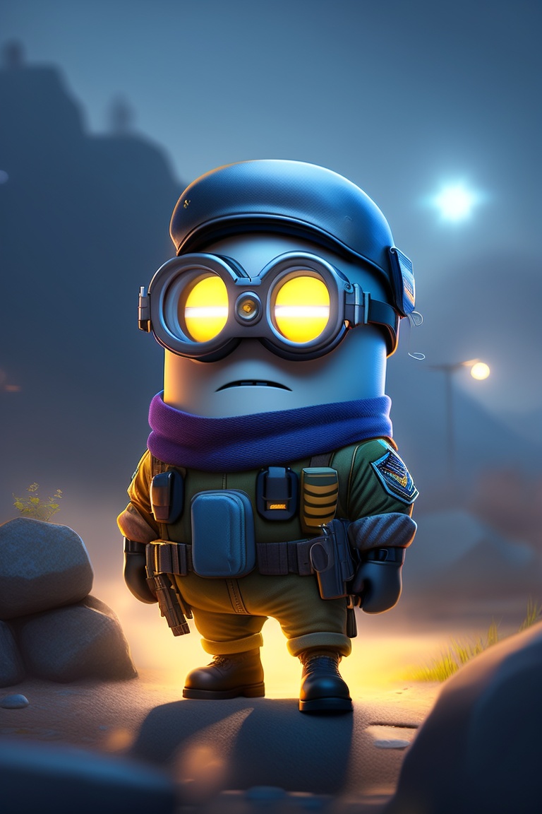 Lexica - A minion at the frontlines in the army at night with his ...