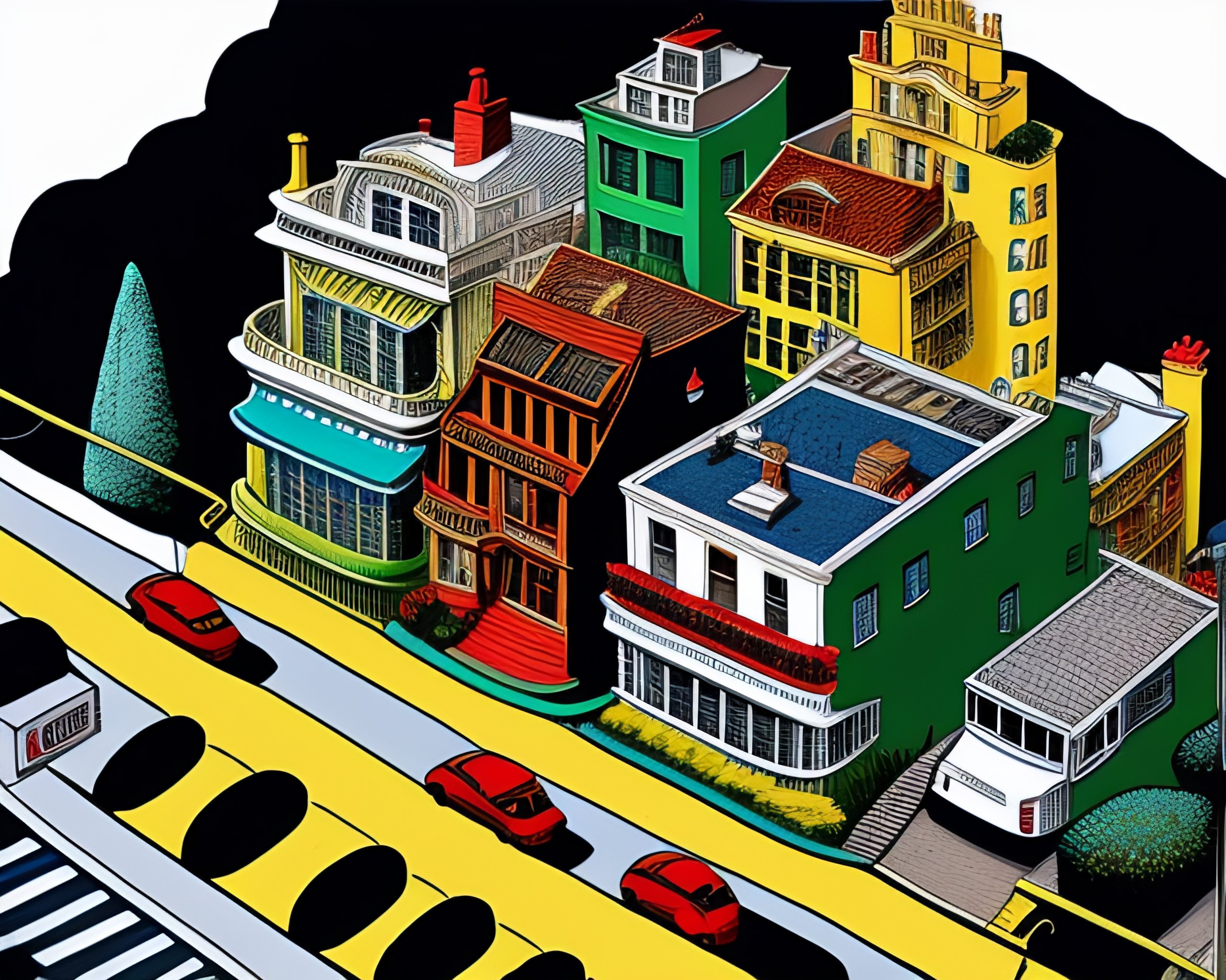 Lexica - Maximalist chaotic Lombard Street San Francisco, birds eye ...