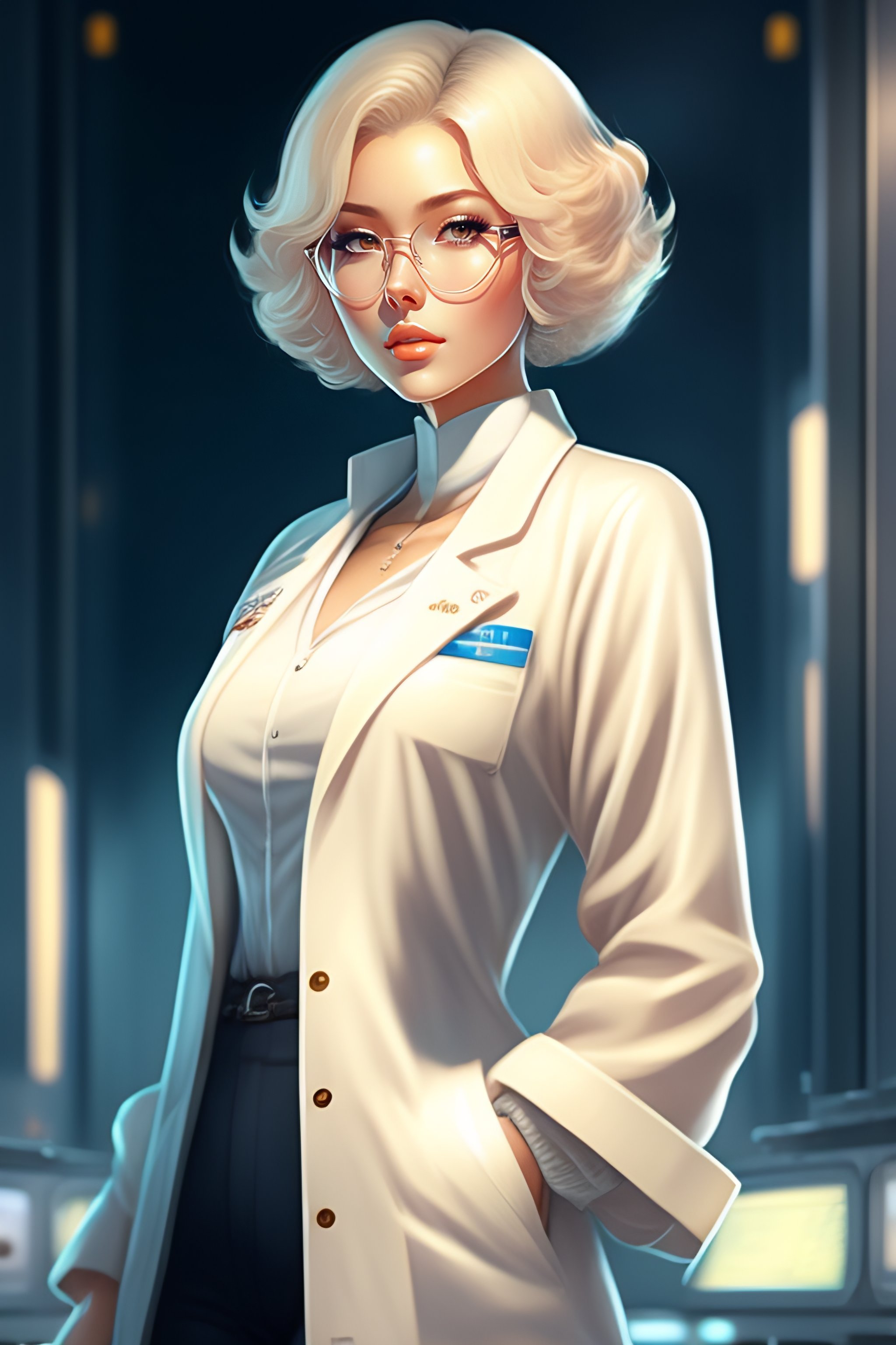 Lexica - Beautiful anime girl with short white hair, wearing lab coat ...