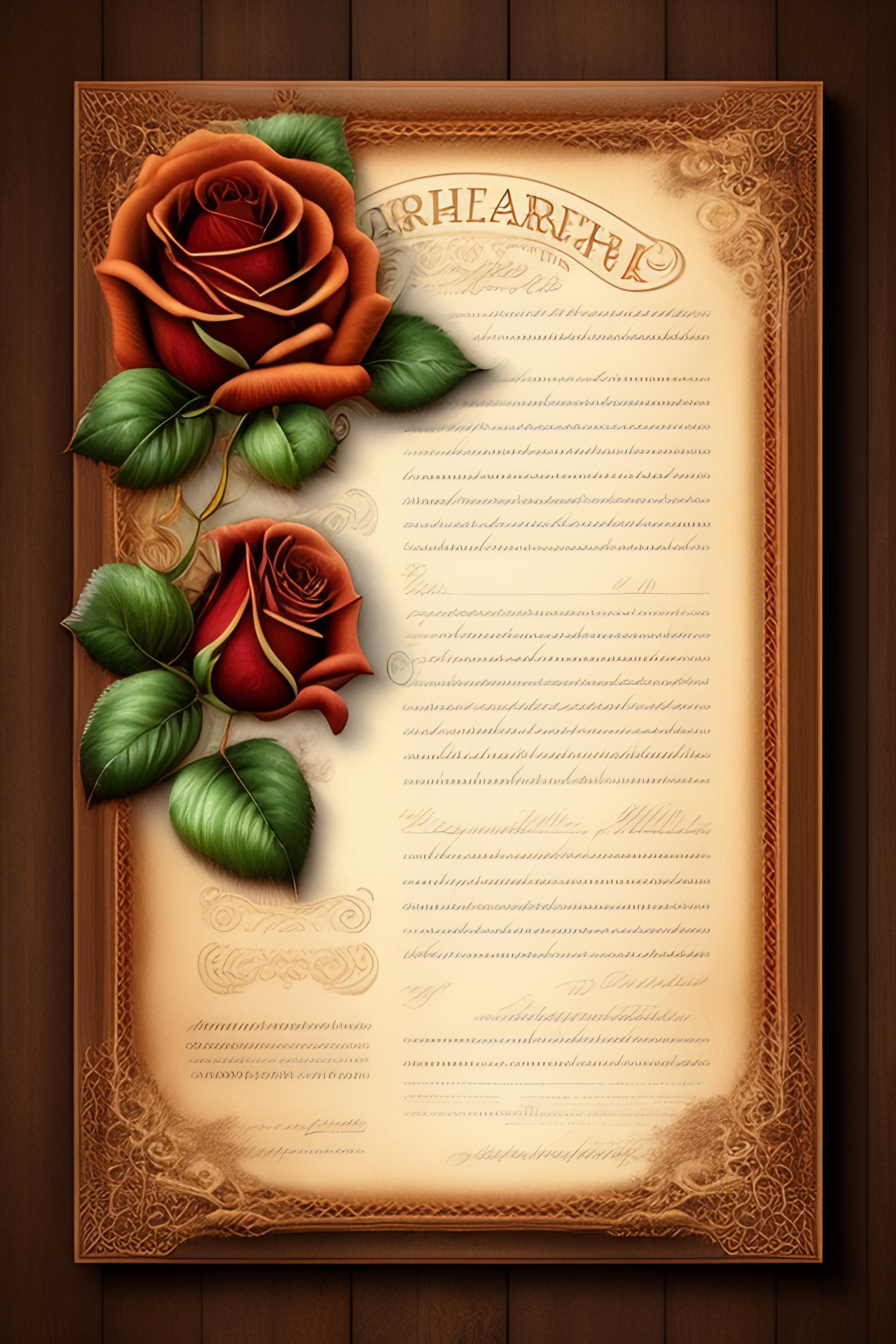 Lexica - Old parchment paper high quality with watermark dark roses and ...