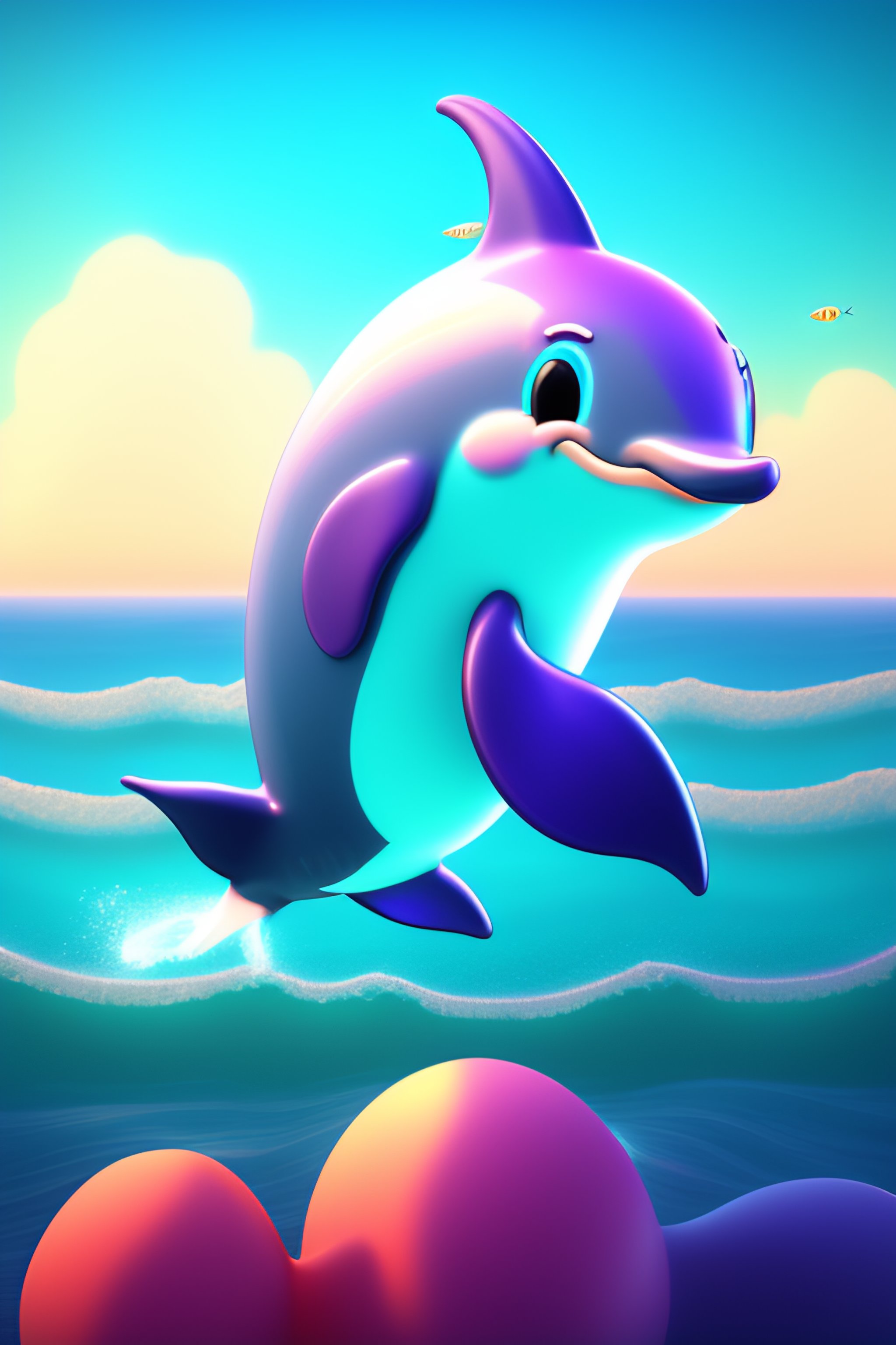 Lexica - Happy cute dolphin and cat cartoon character in old disney ...