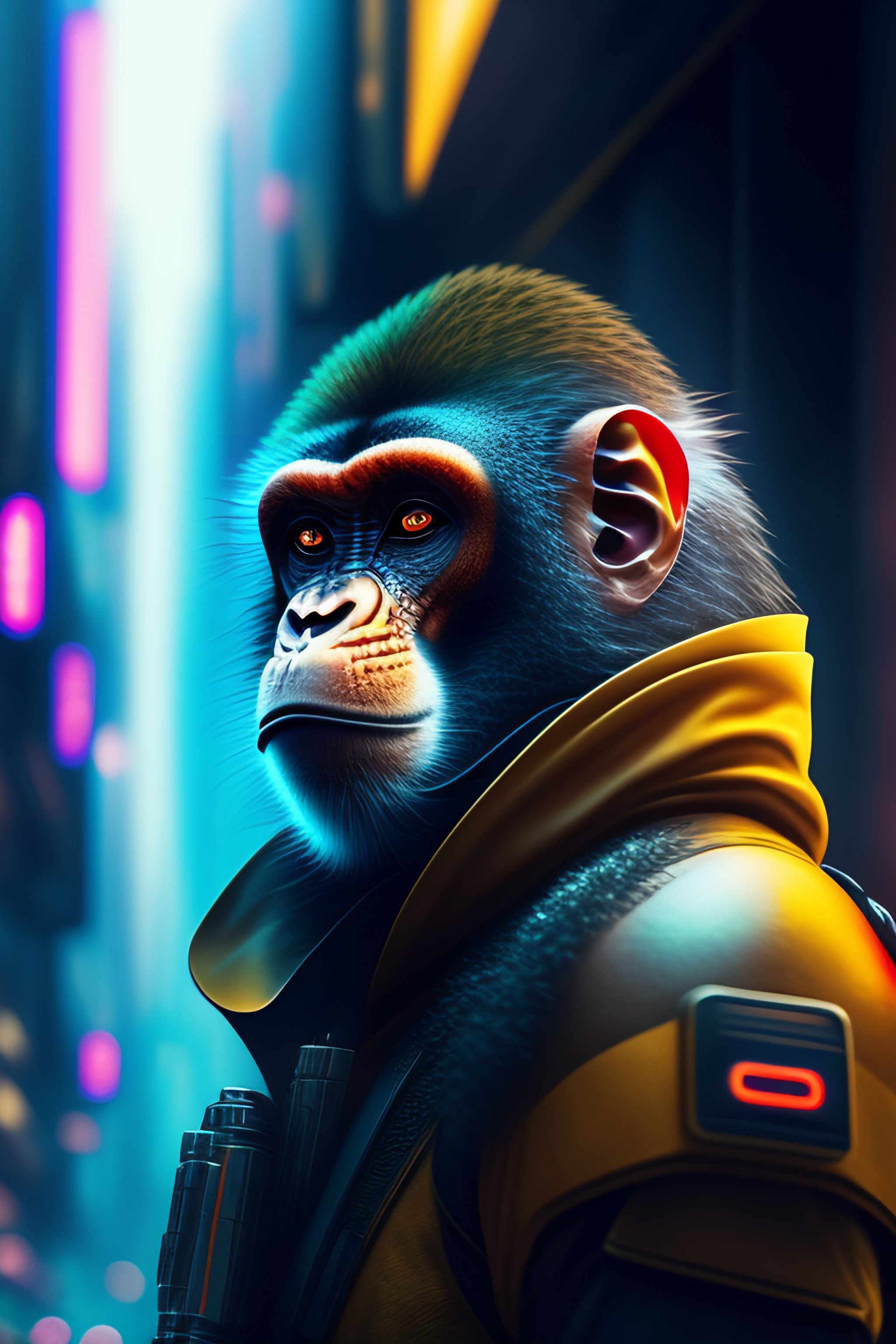 Lexica - Portrait of a monkey in a futuristic city , cyberpunk , 4k ...