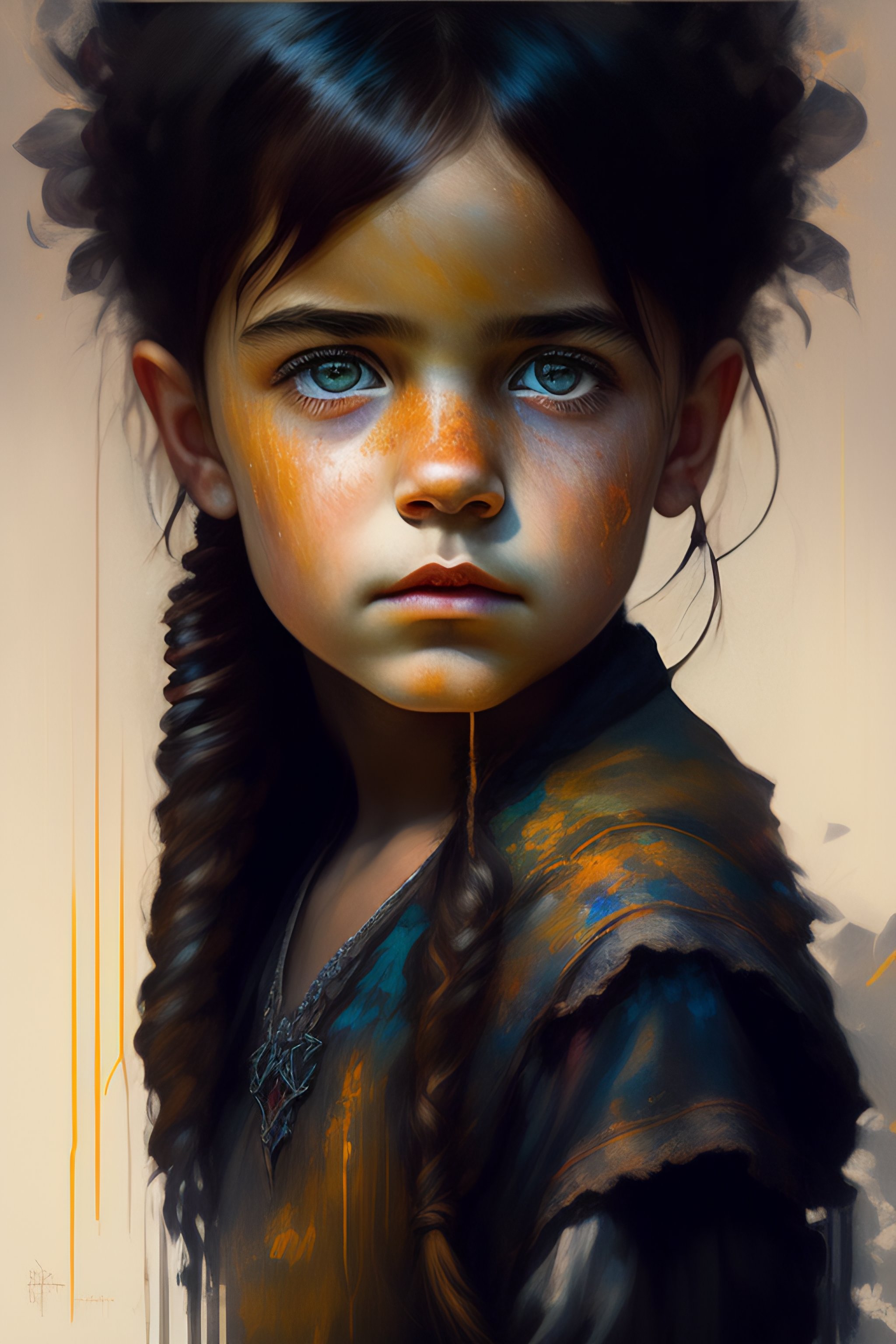 Lexica - A portrait of poor 10y old medieval peasant child with glowing ...