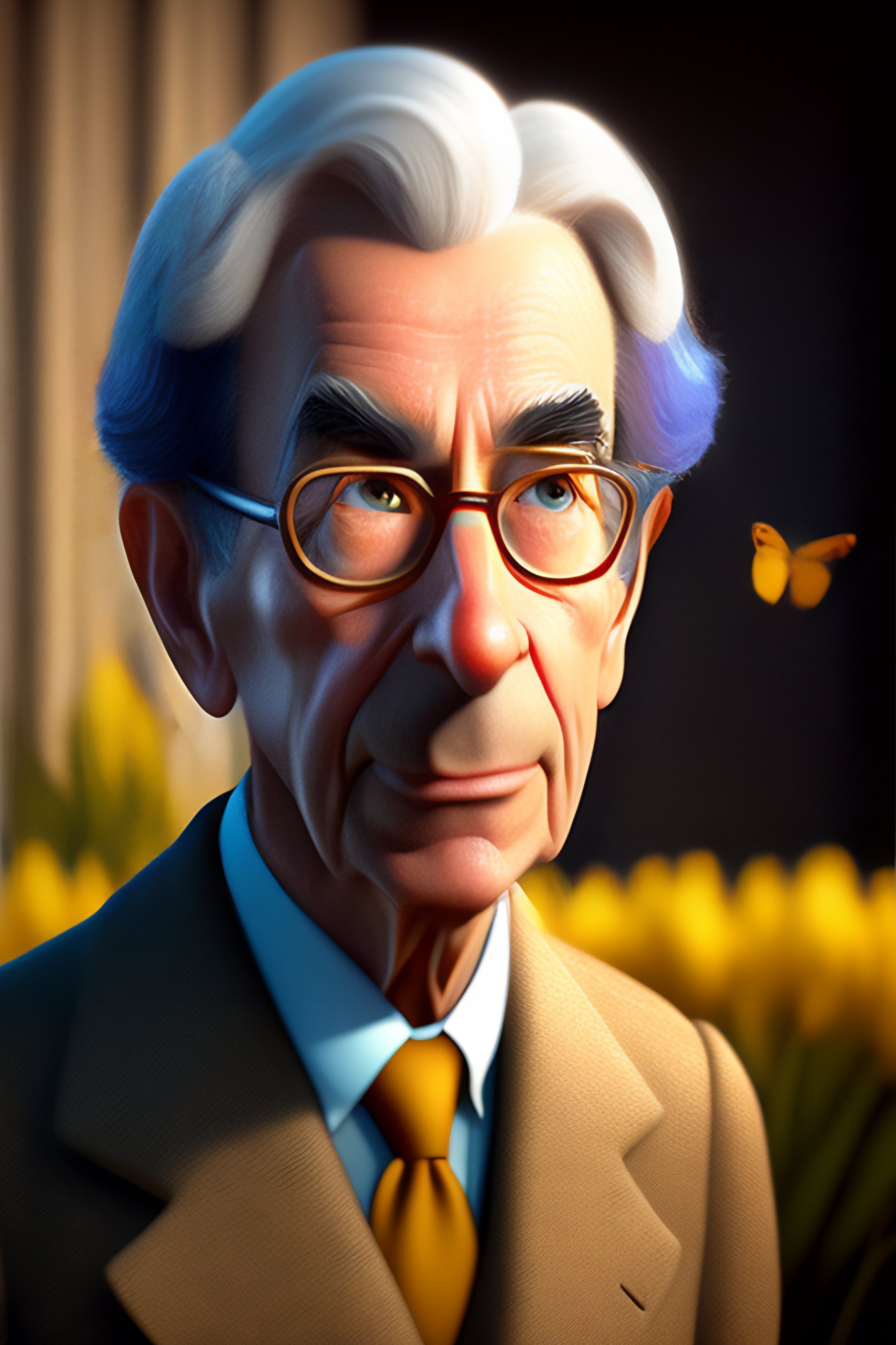 Lexica - Bertrand Russell Pixar character , with a butterfly on his ...