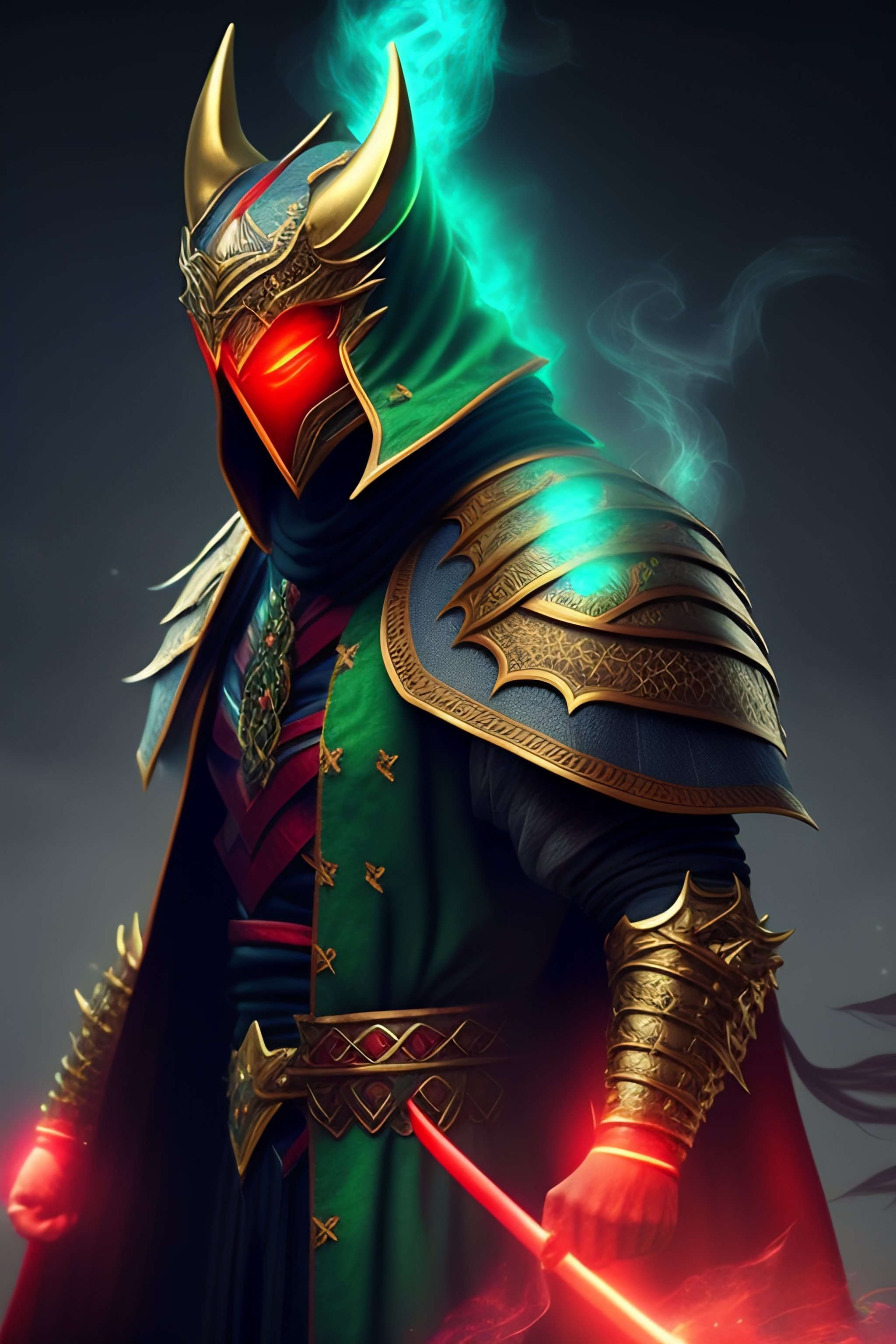 Lexica - Mysterious ,strange mask, wizard ,runes on clothing, dragon ...