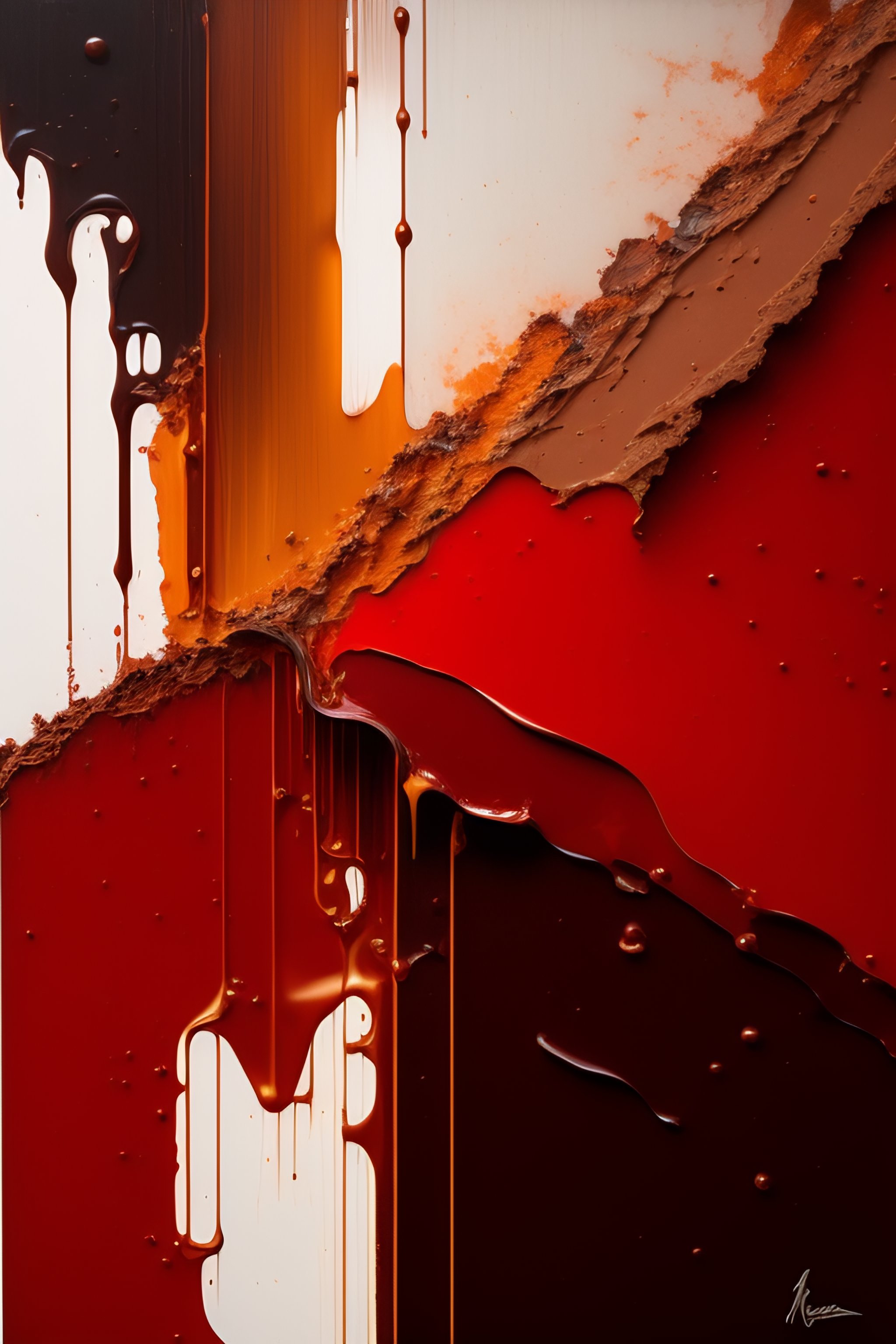 Lexica - Russell Mills, peeling paint, abstract, mixed media, brown, red,