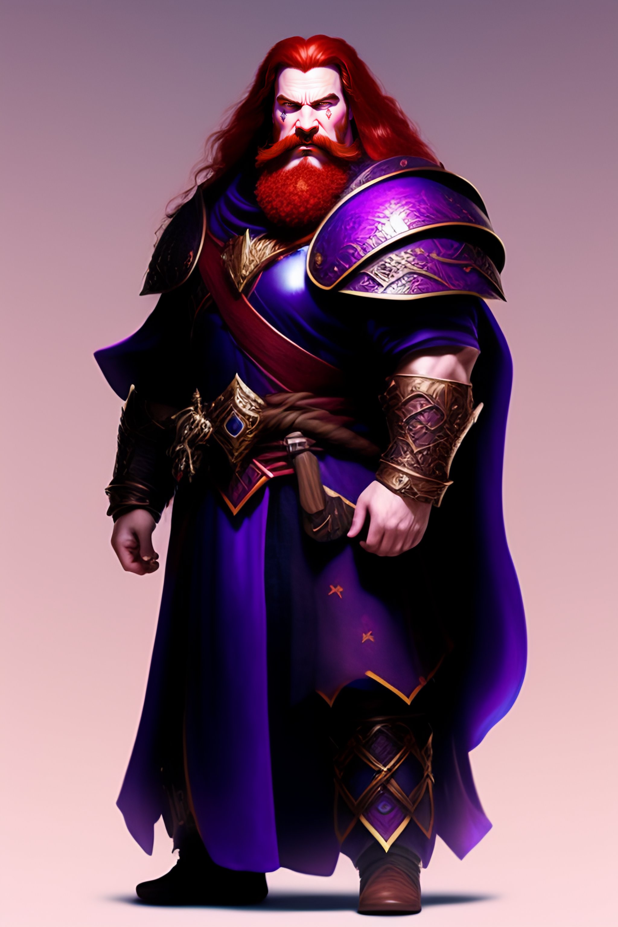 Lexica - Fantasy dwarf, redhead male, very dark purple robes,big shield ...