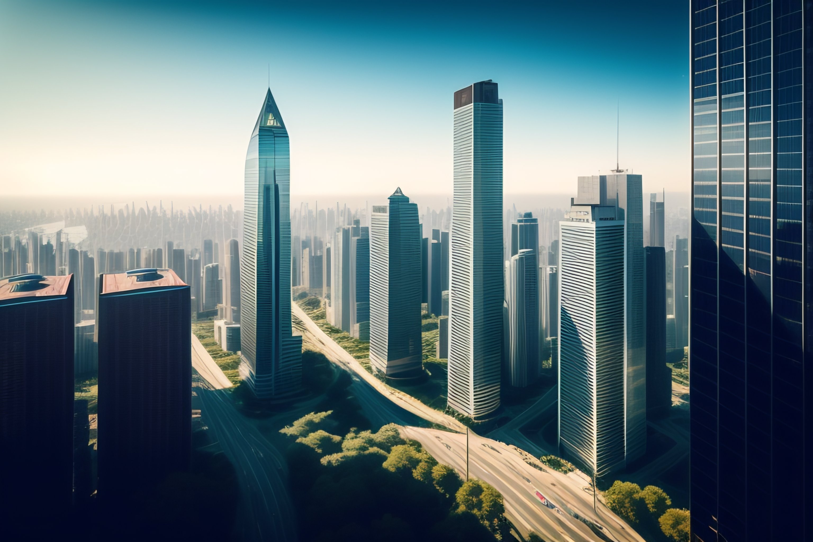 Lexica - Bird's eye view of a city with tall concrete buildings ...