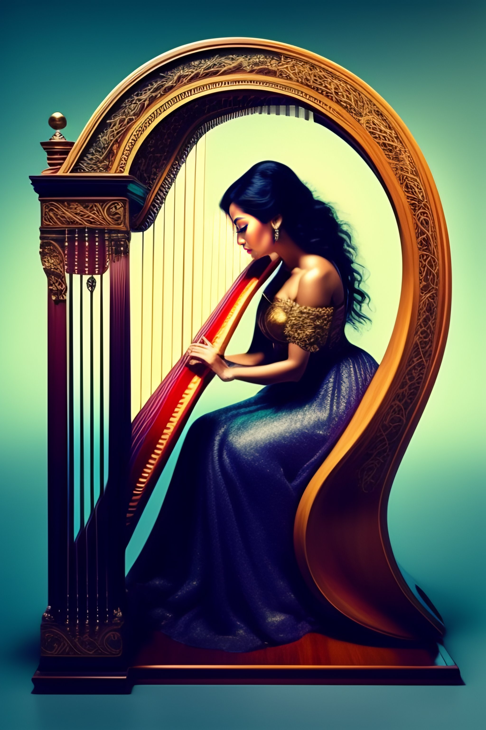 Girl Playing The Harp