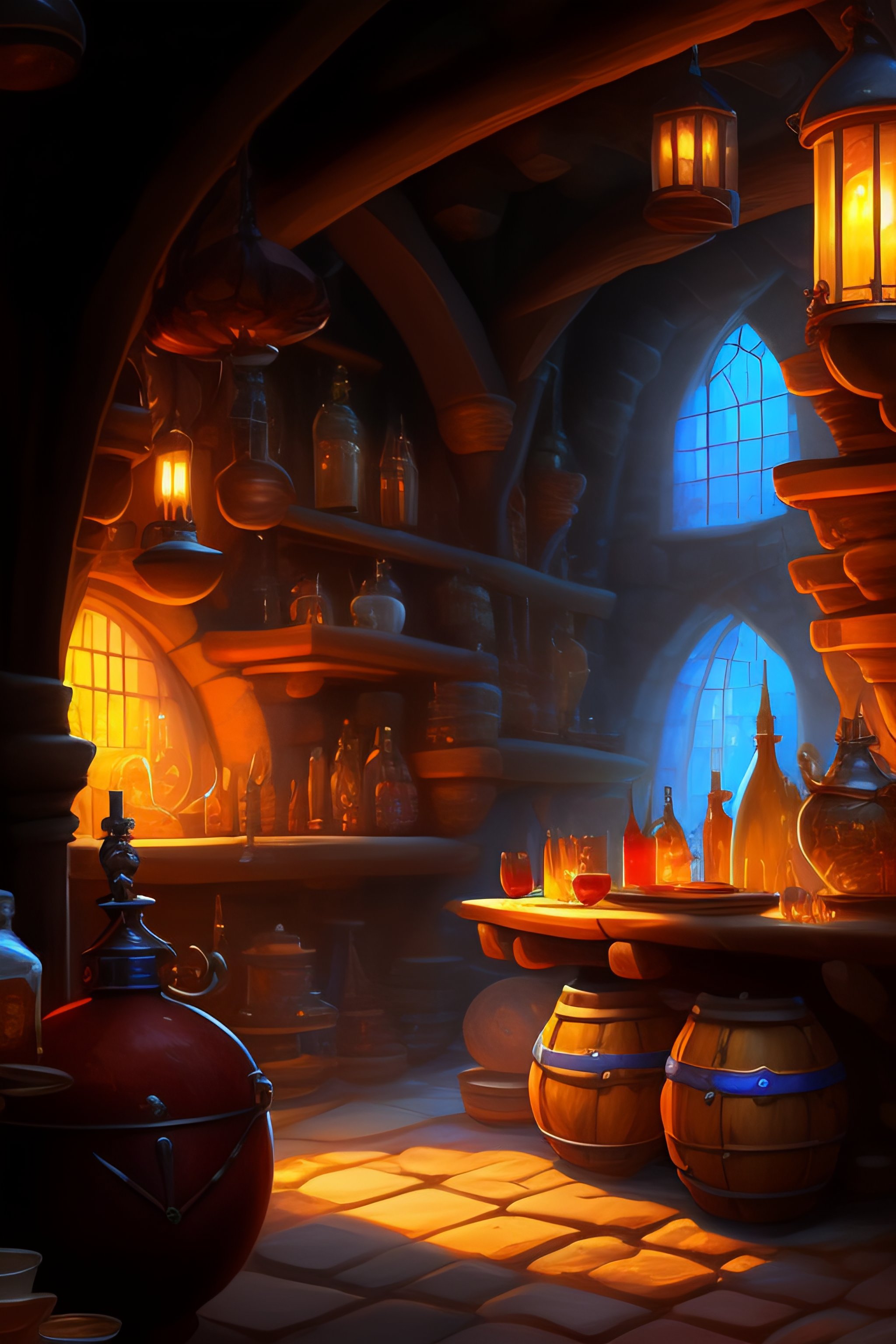 Lexica - A digital painting of a cluttered fantasy medieval alchemist's ...