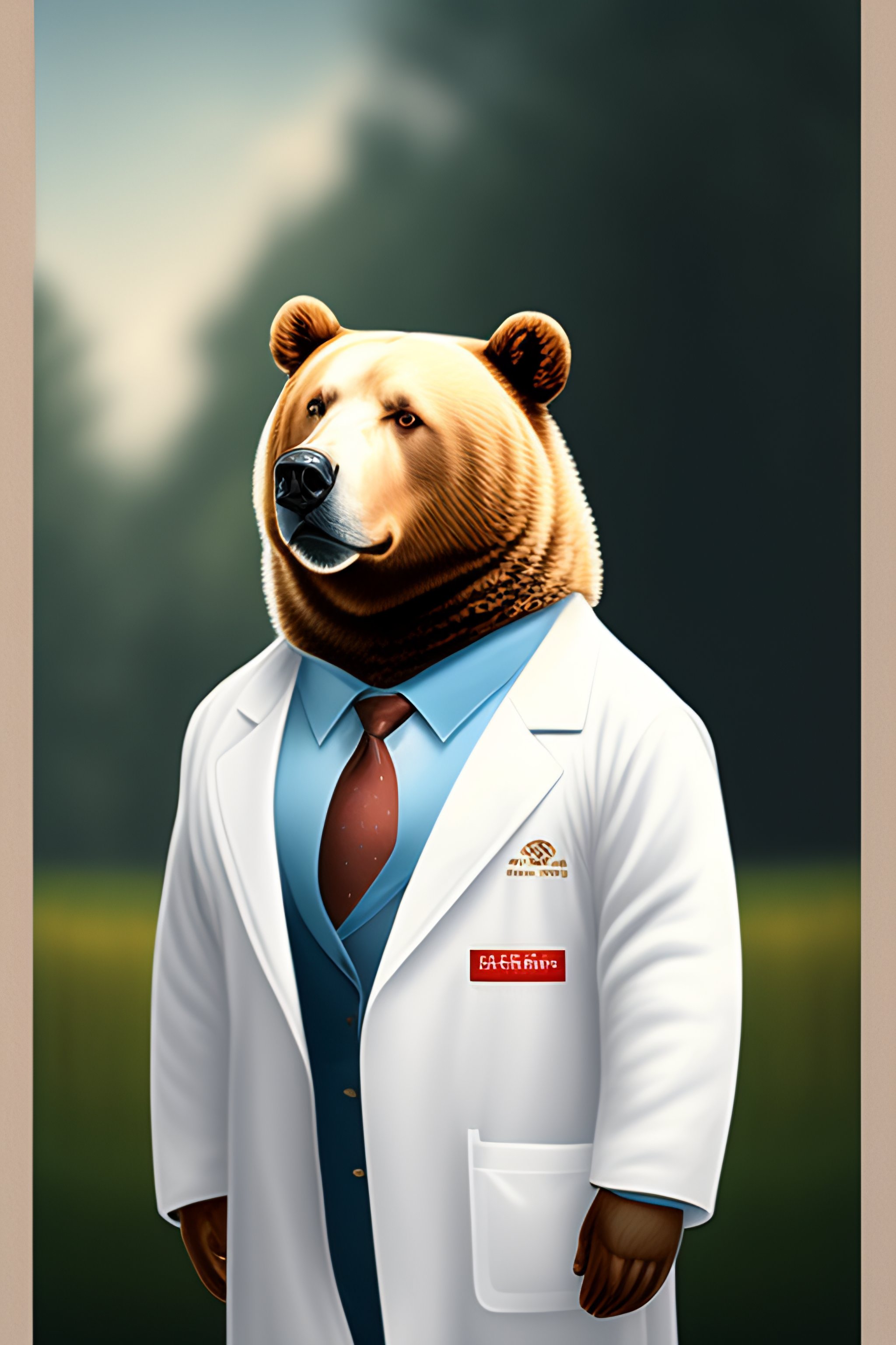 Lexica - An anthropomorphic bear in a white lab coat suit