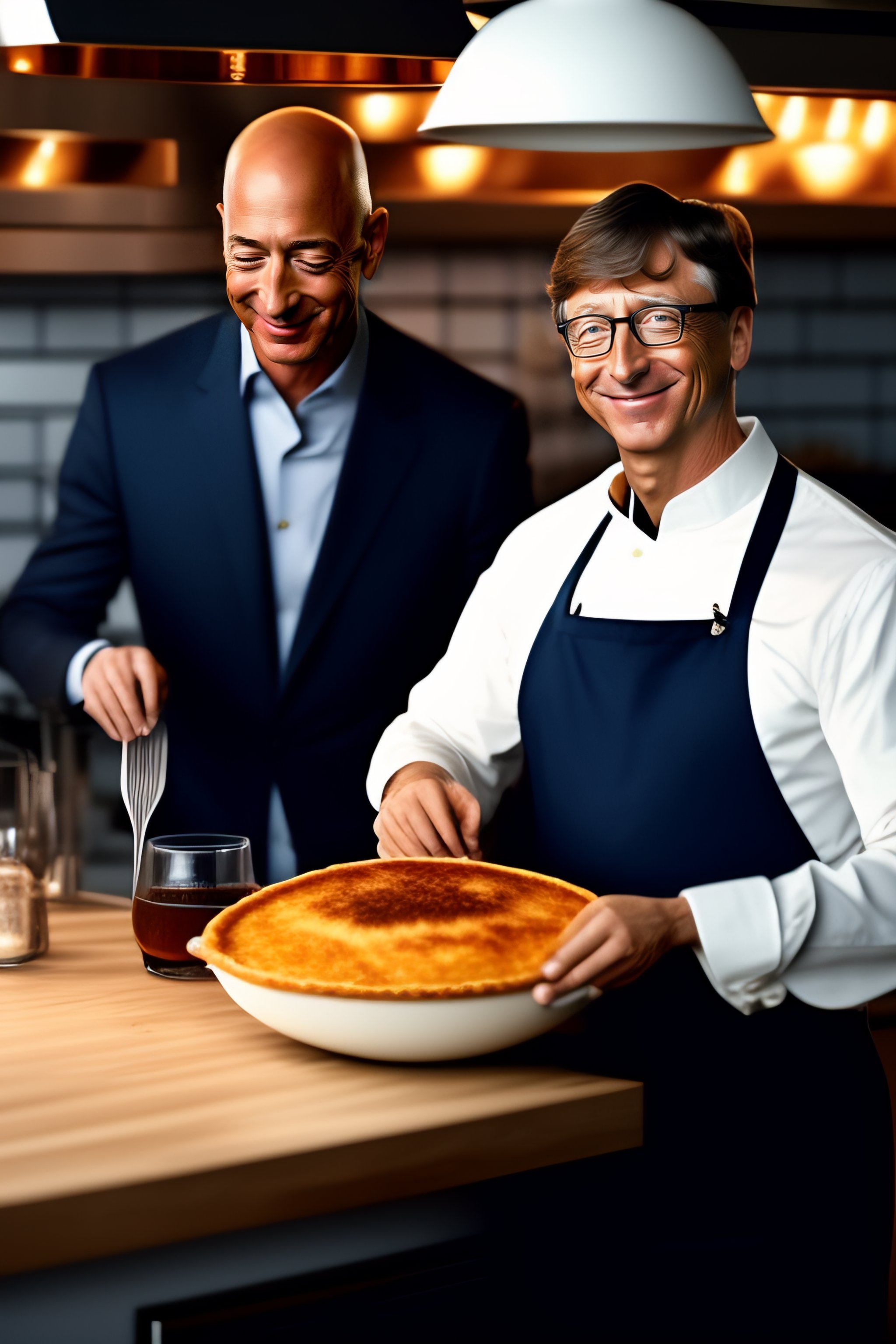 Lexica - Jeff Bezos and Bill Gates doing the dishes in a restaurant