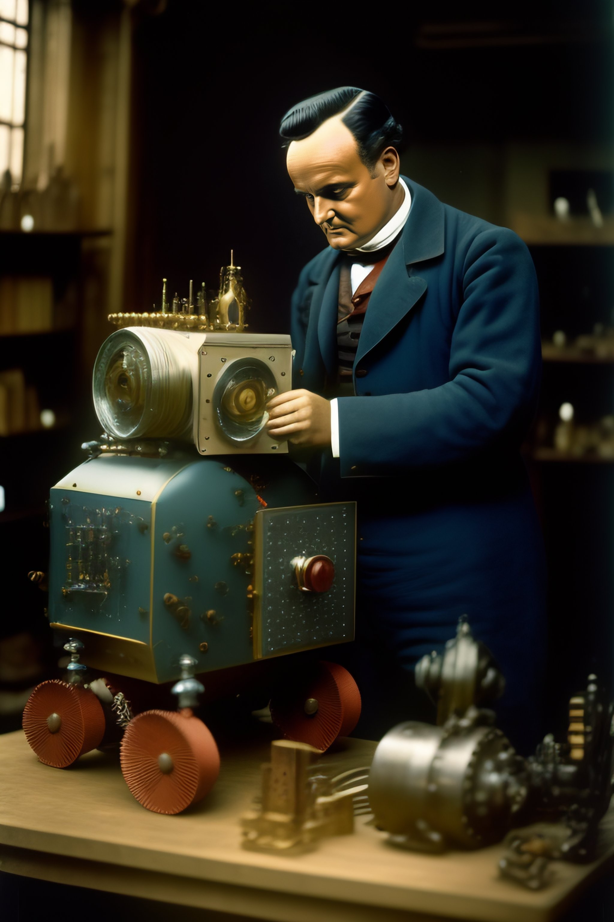Lexica - A photo of Charles Babbage building a robot by Philippe ...