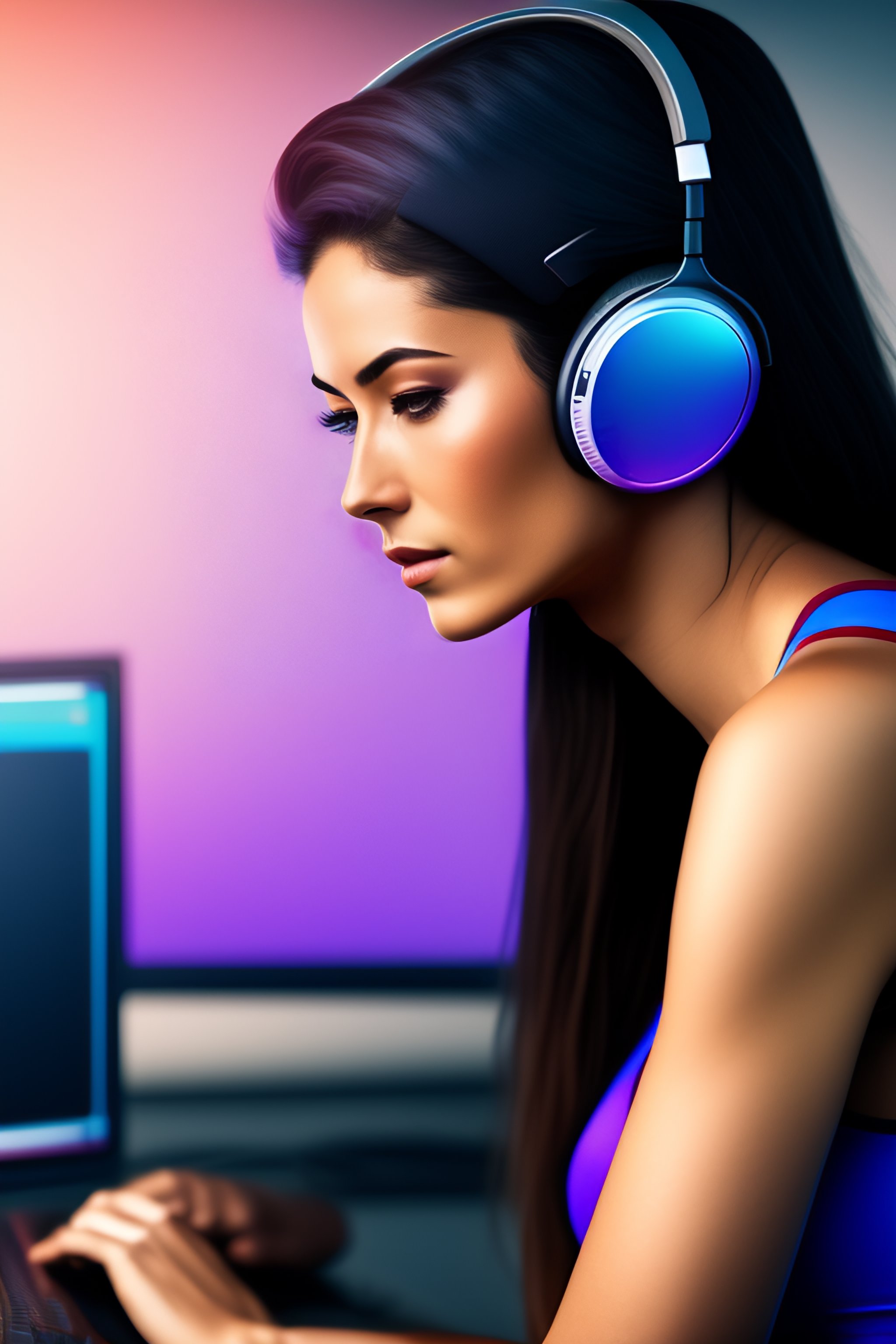 Lexica - Generate an image of a female hacker in a tanktop at a ...