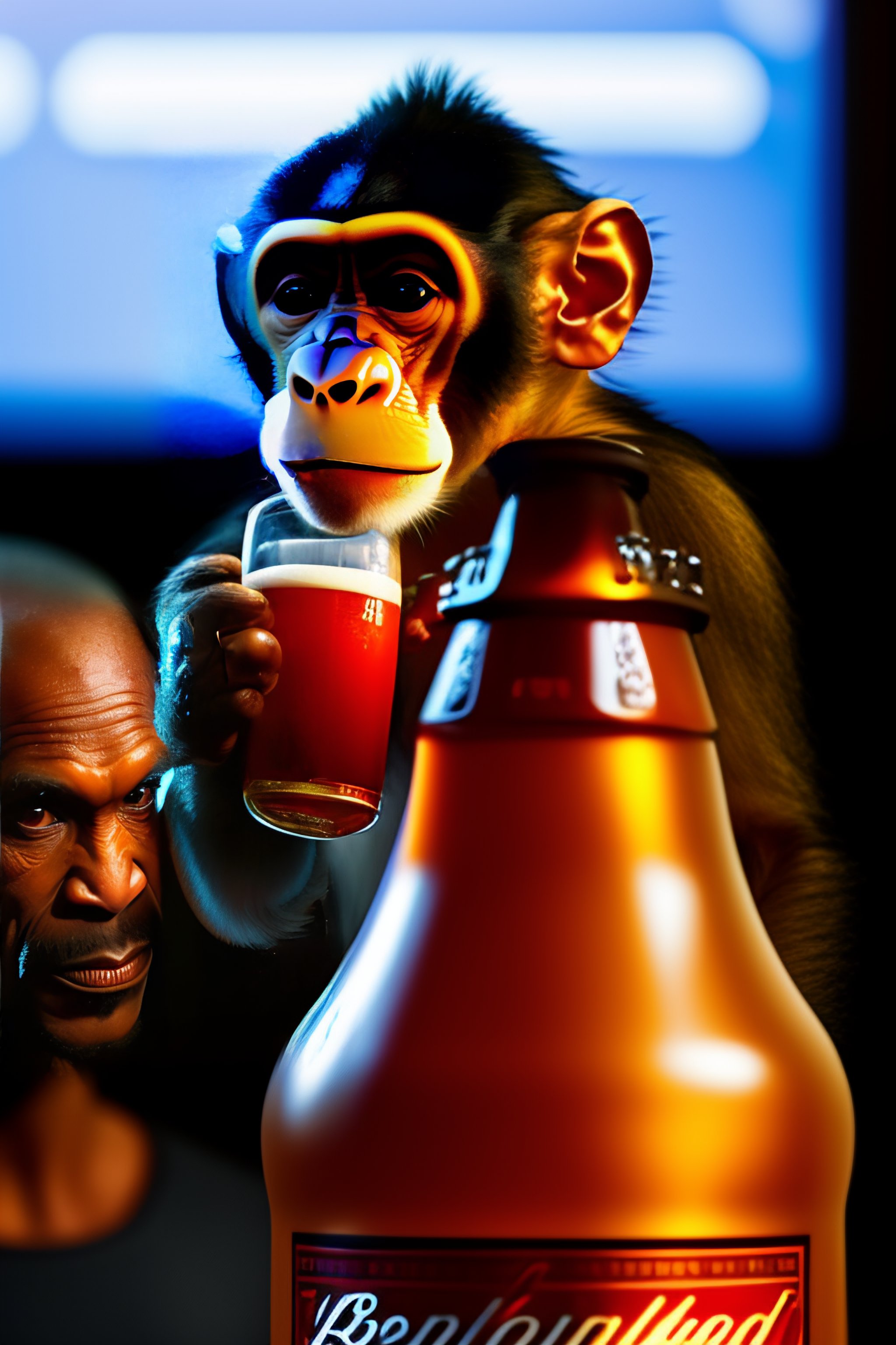 Lexica - A humanoid monkey with a pierced nose drinking a 500oz bottle ...