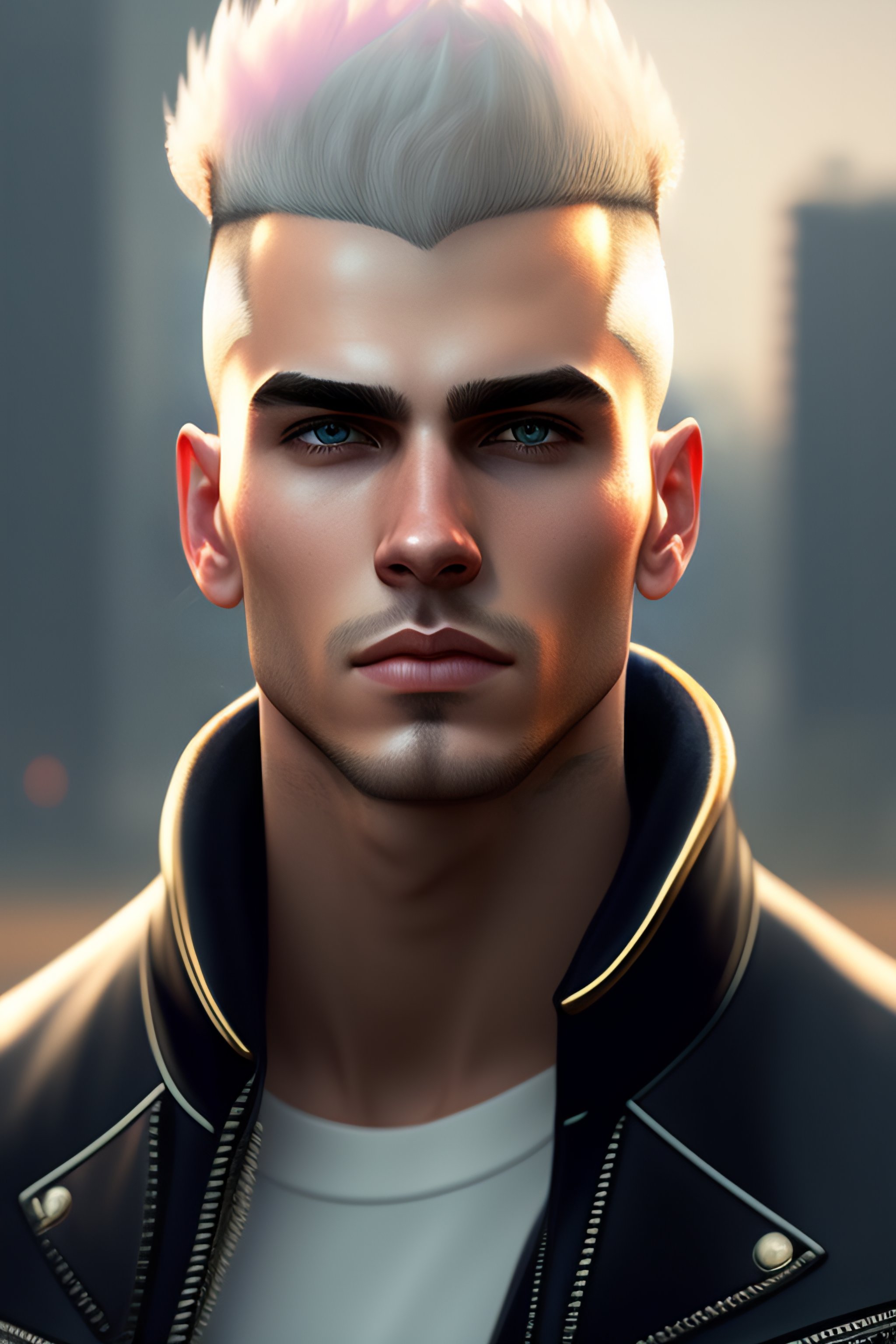 Lexica - Realistic portrait of a white young male punk, shaved sides of ...