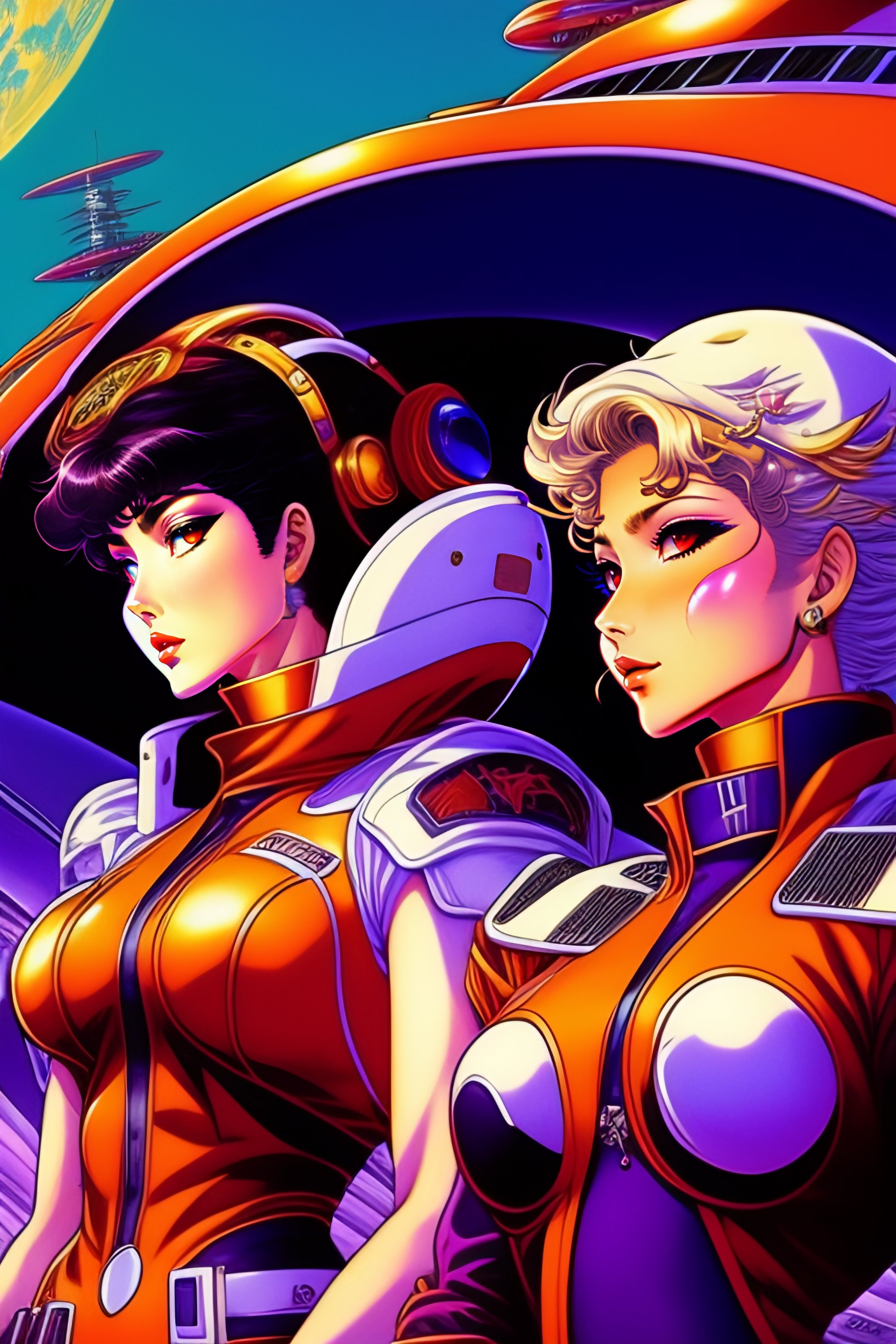 Lexica - Vintage 80's anime style. cluttered starship interior; crew ...