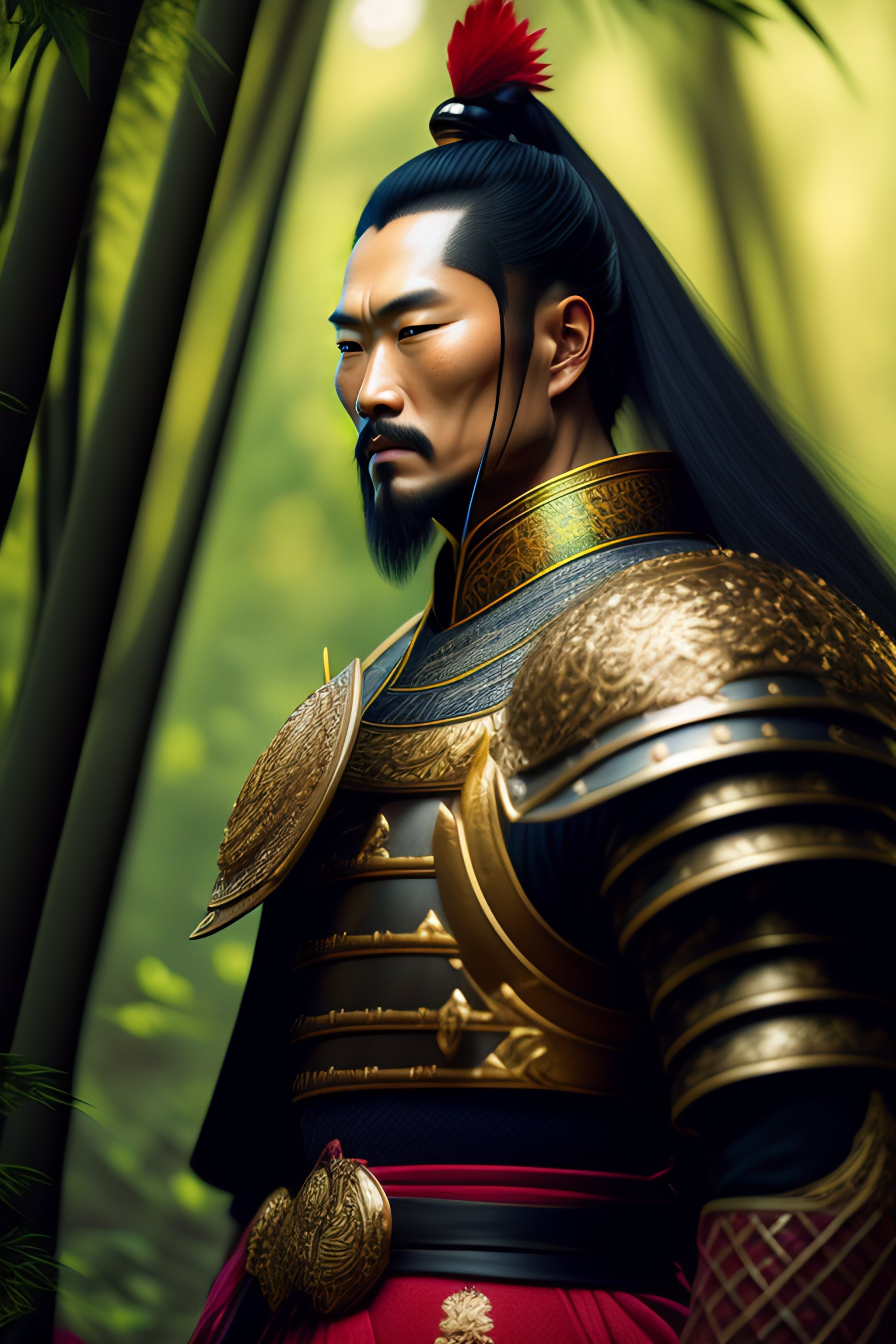 Lexica - Close up of samurai general in full armor, in a bamboo forest ...