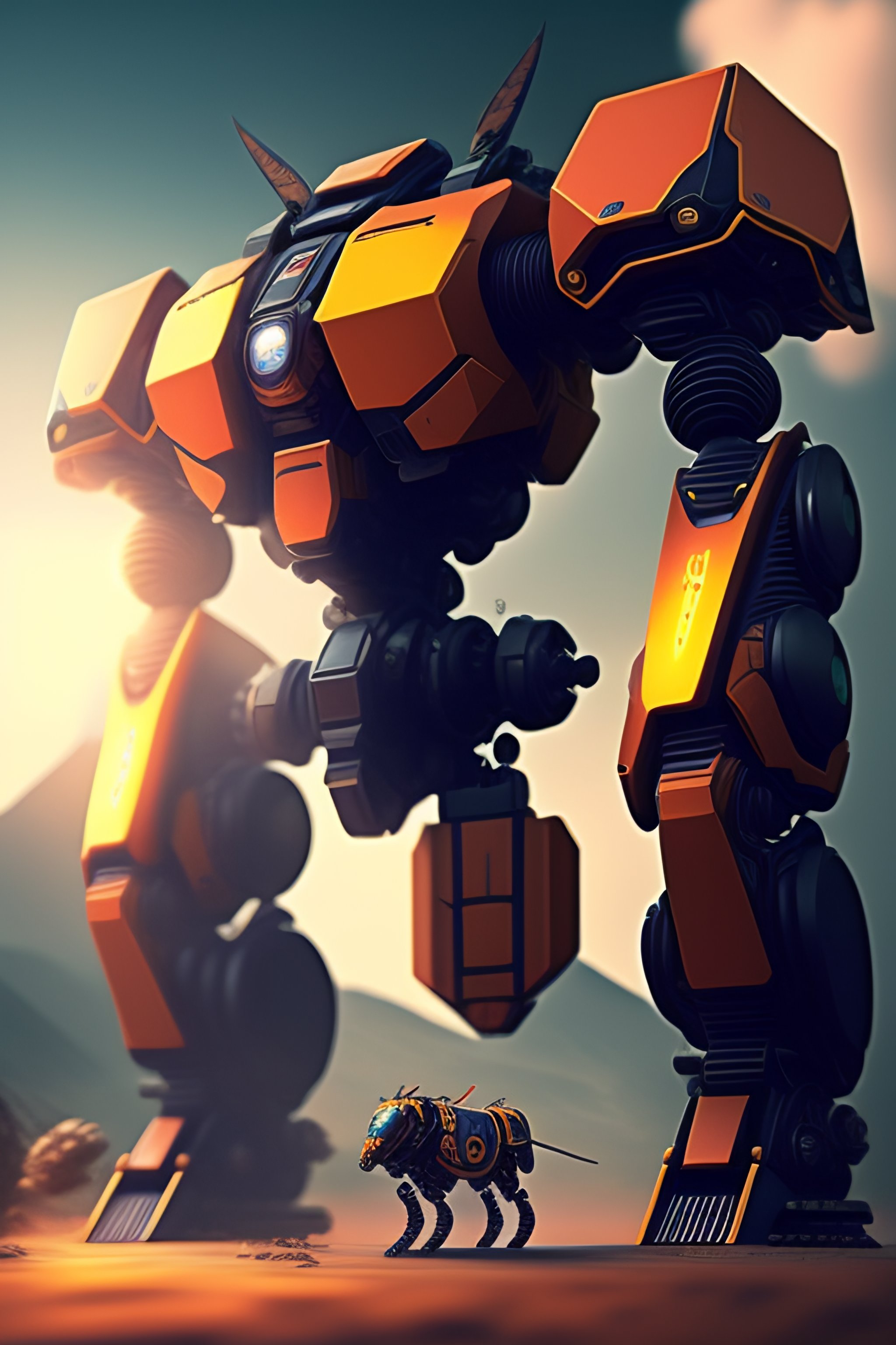 Lexica - Walking mech robot with hexagonal weapons