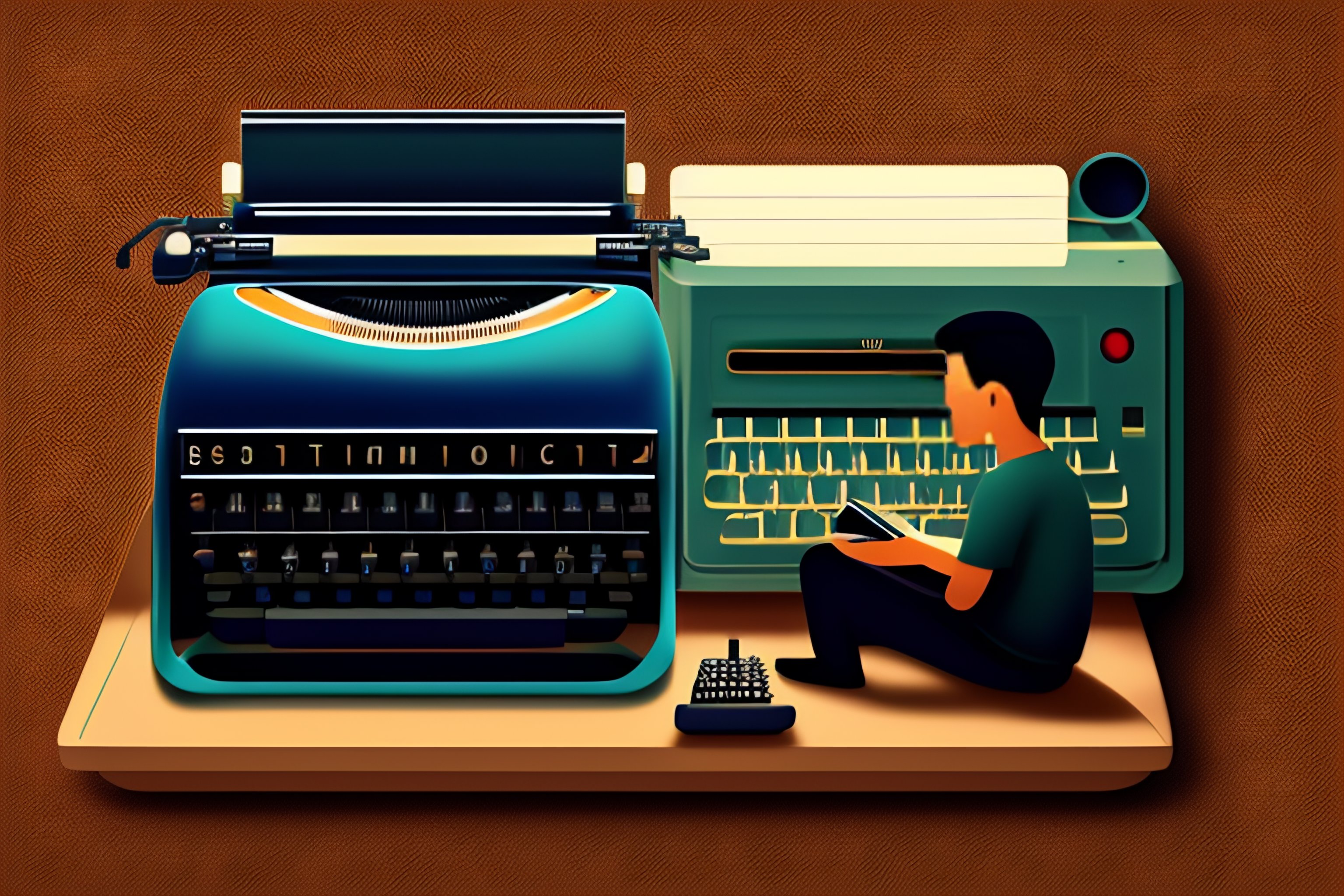 Lexica - A young man and an Android typing on an old mechanical ...