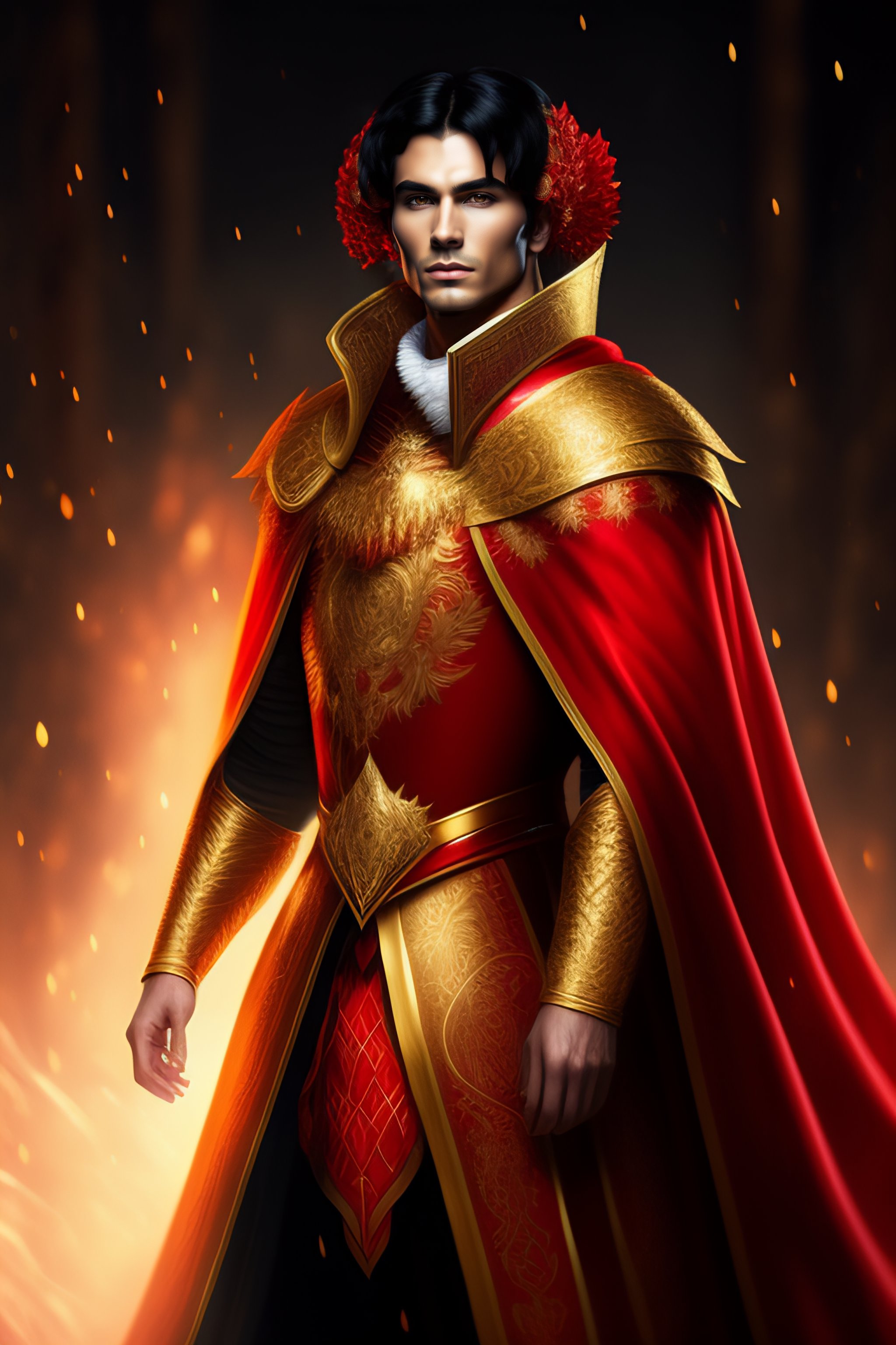 Lexica - Portrait of a red king, sharp focus, black hair, full body ...