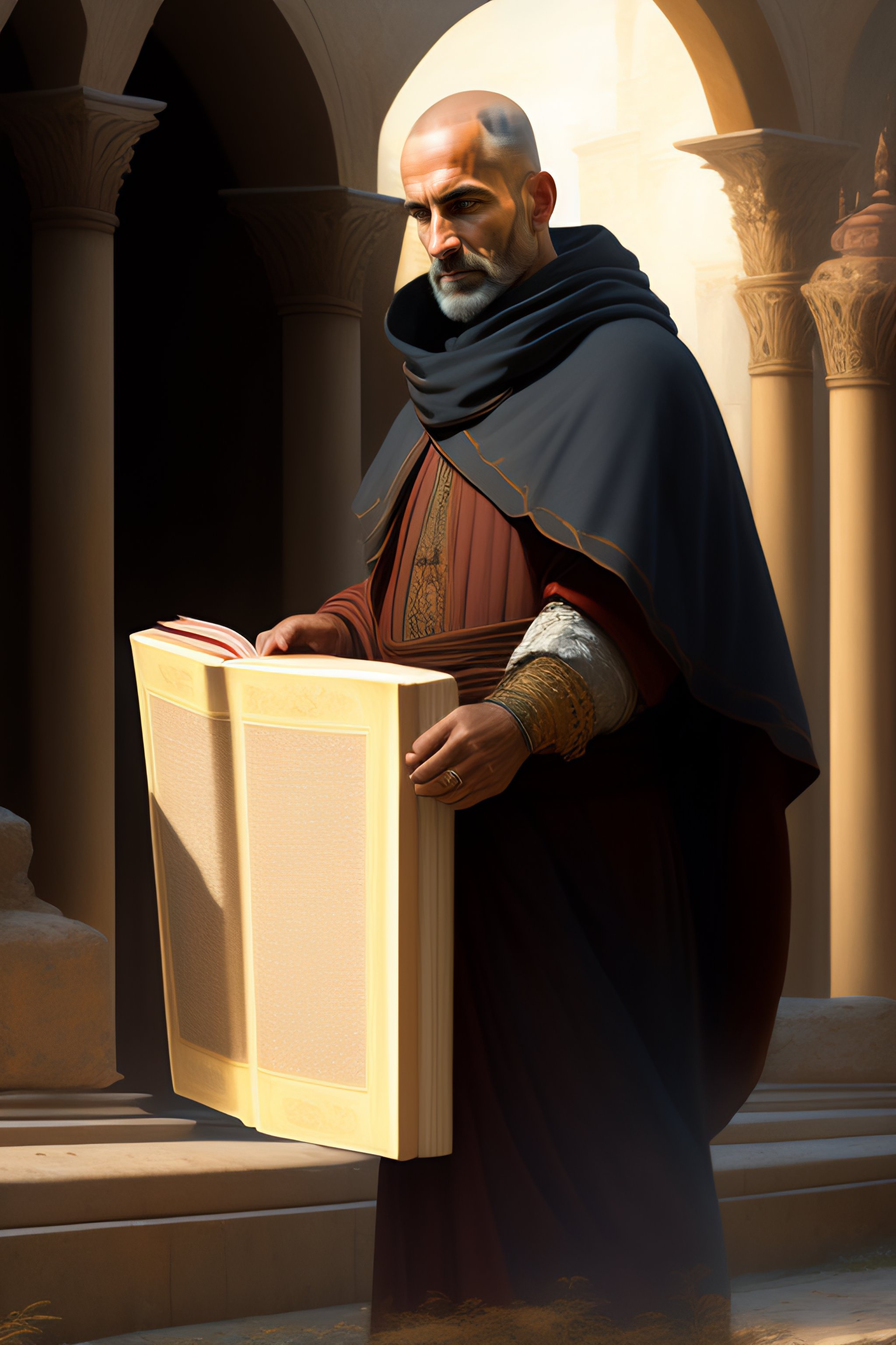 Lexica - Half portrait of Franciscan monk with closed hood and big old ...