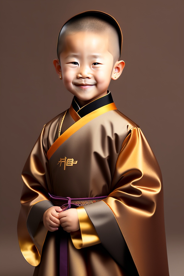 Lexica - A child, a young Chinese monk, wearing a cassock, hands folded ...