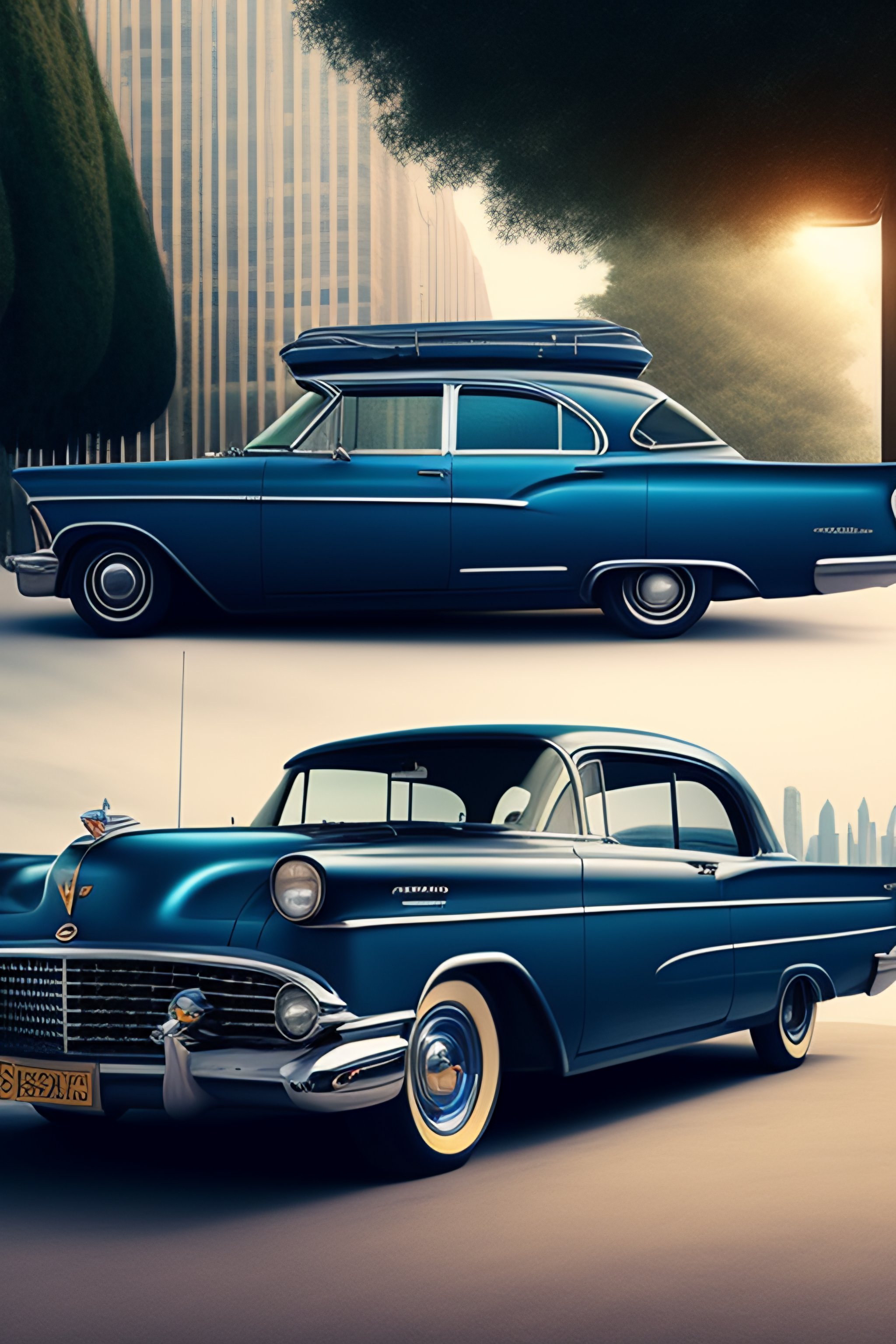 Lexica - Vintage blue cars, in the city