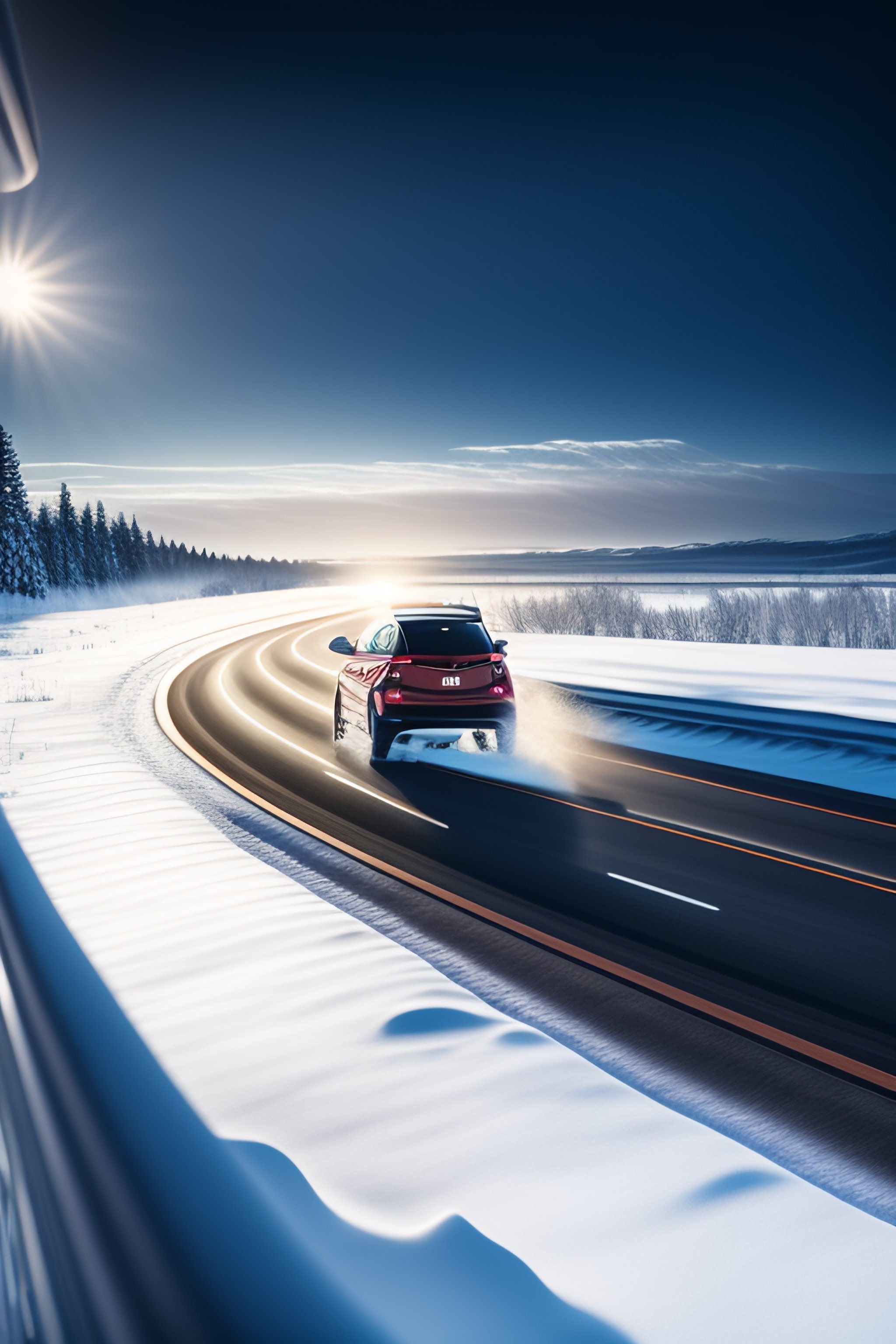 Lexica - A car with a beautiful girl rushing along the freeway, through ...