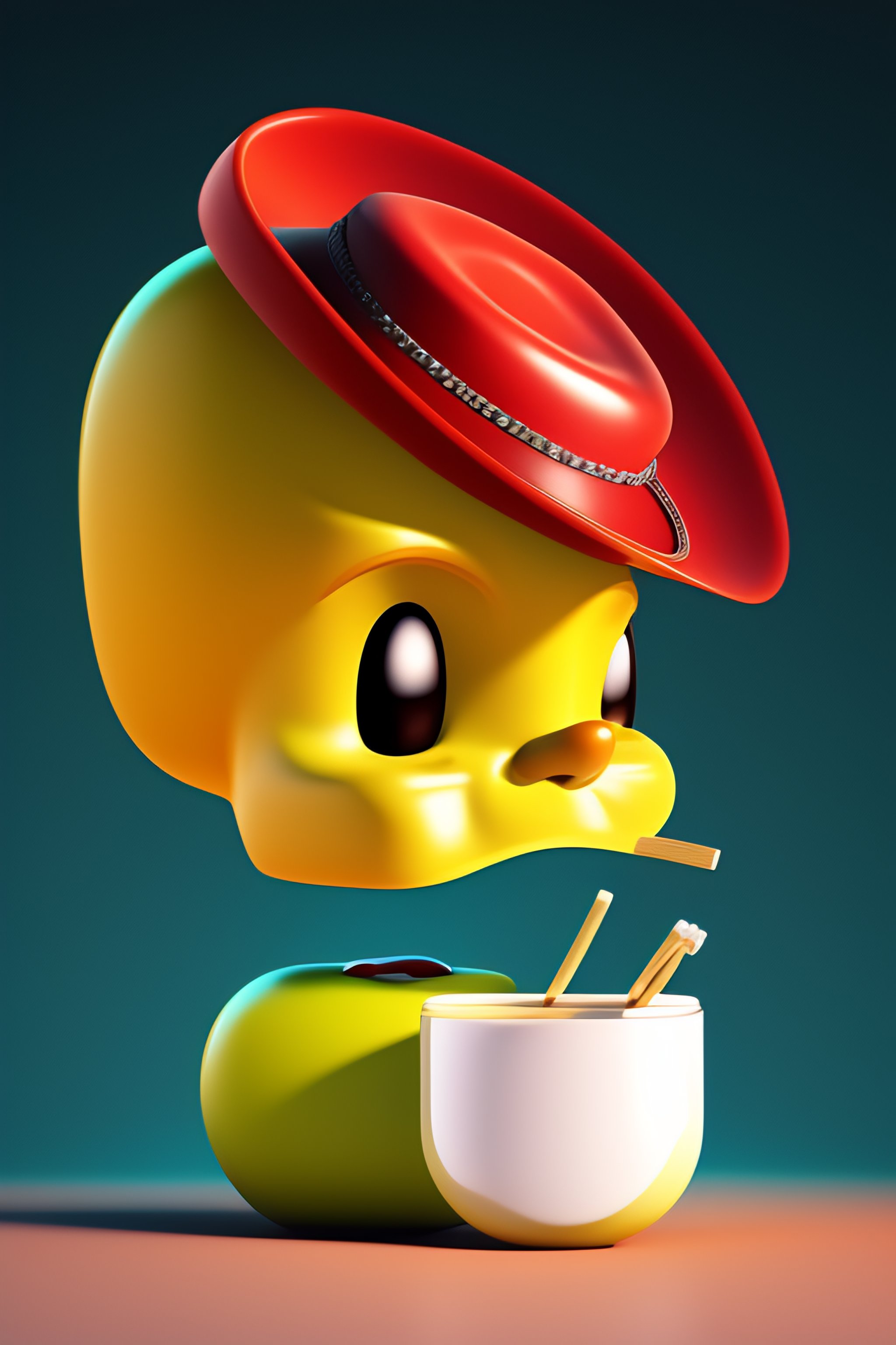 Lexica - A 2d rounded head cartoony character with a cowboy hat chewing ...